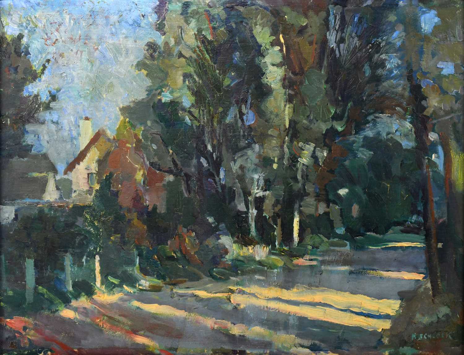 THEODORE CHARLES BASIL HITCHCOCK (1892-1953); oil on board, 'Road near ...