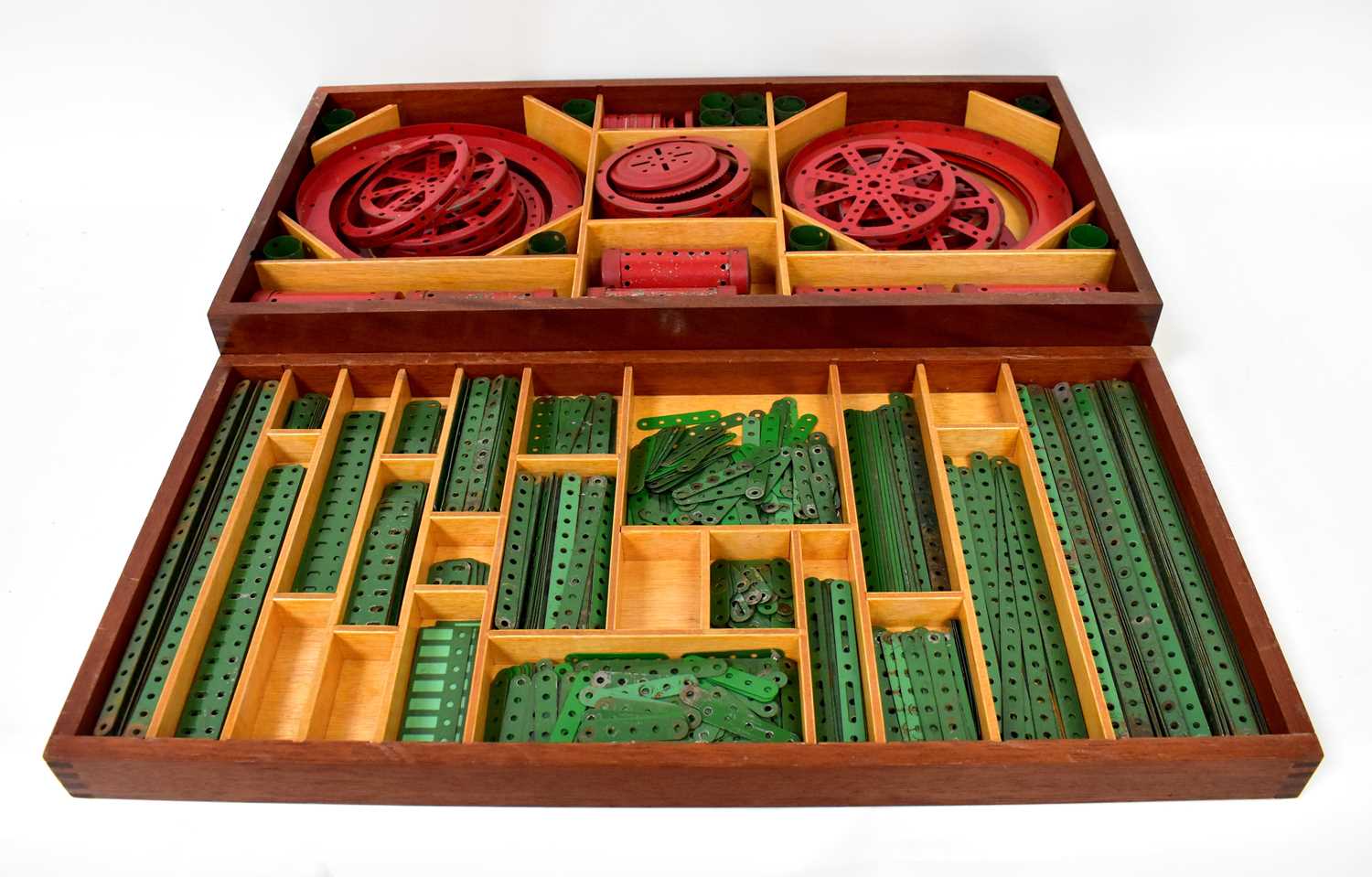 MECCANO; a large quantity of loose pieces, organised into six ...