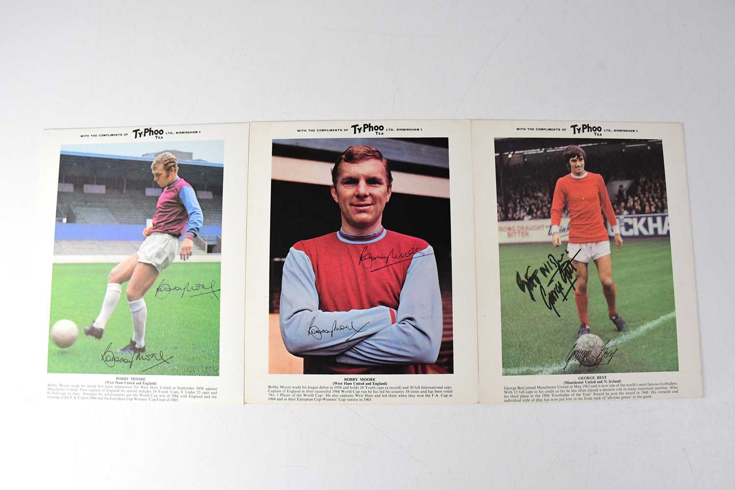 Six Typhoo Tea signed collectors' cards, comprising two Bobby Moore ...