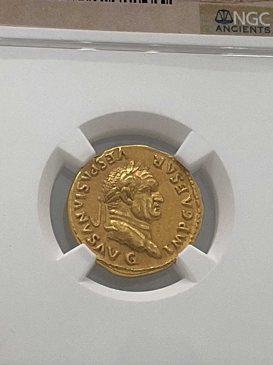 An exceptionally rare gold Roman coin, Twelve Caesars, Vespasian (AD69 ...