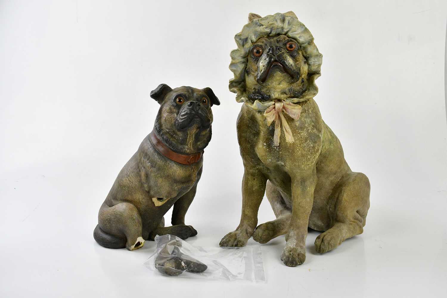 A late 19th century Austrian cold painted terracotta model of a pug ...