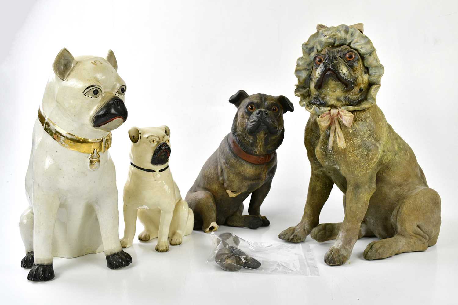 A late 19th century Austrian cold painted terracotta model of a pug ...