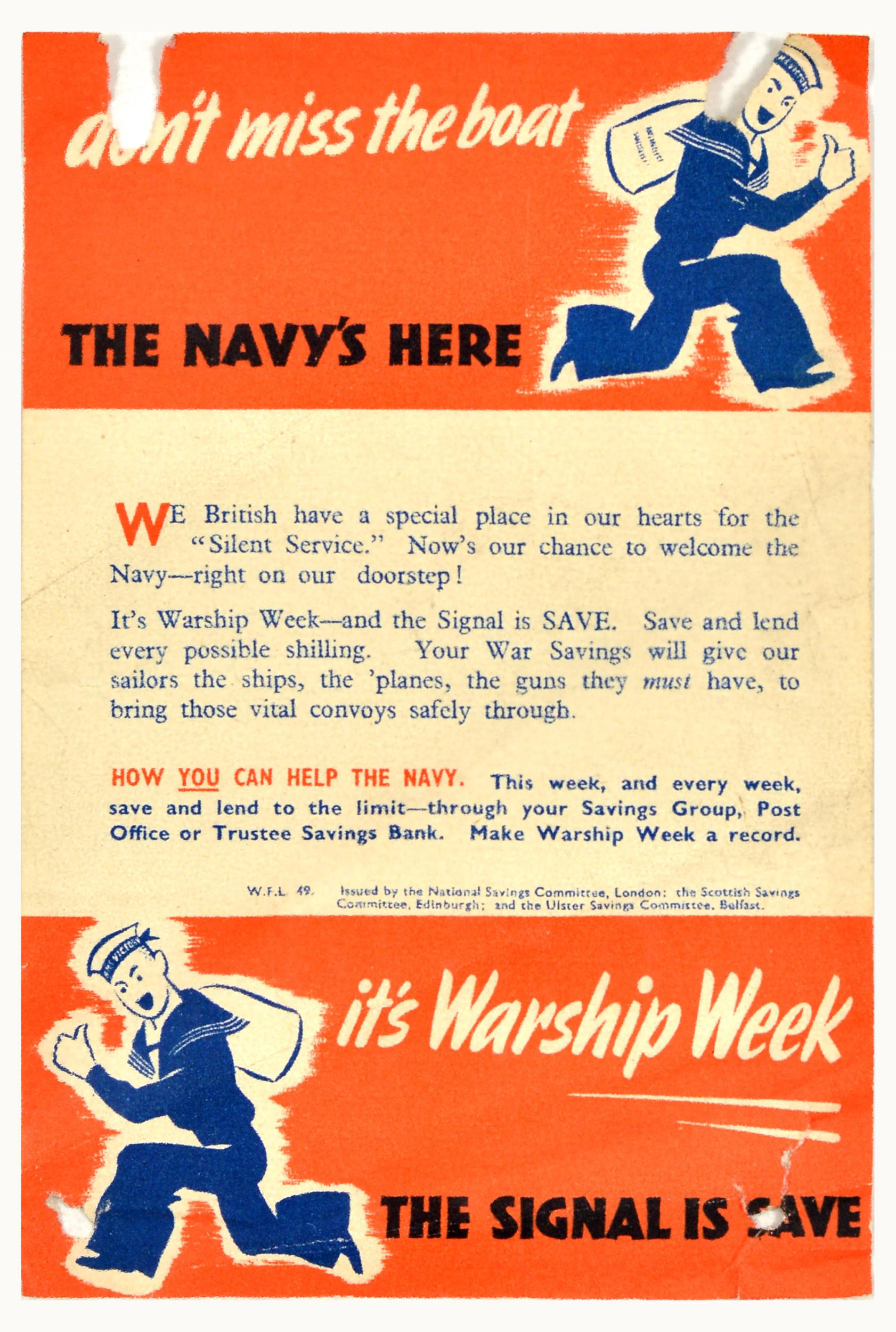Original vintage World War Two poster - Don't miss the boat The Navy's ...
