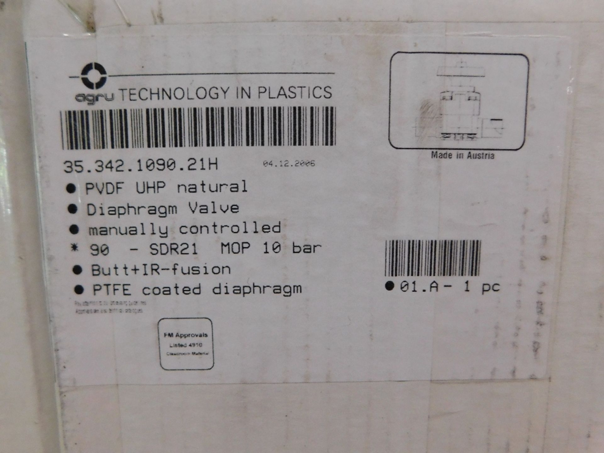 3x Agru Unused Surplus TLLC10747 Misc. Valves Diaphragm Valve 10 Bar