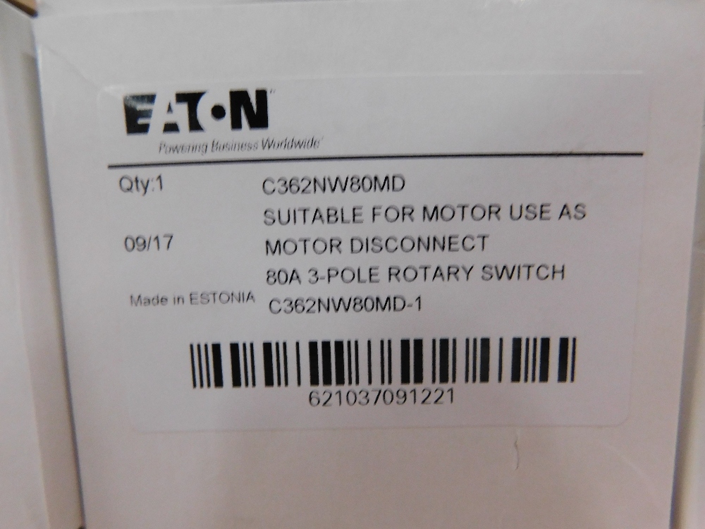 Eaton 80A 3-Pole Rotary Disconnect Switch - Heavy Duty Motor Control ...