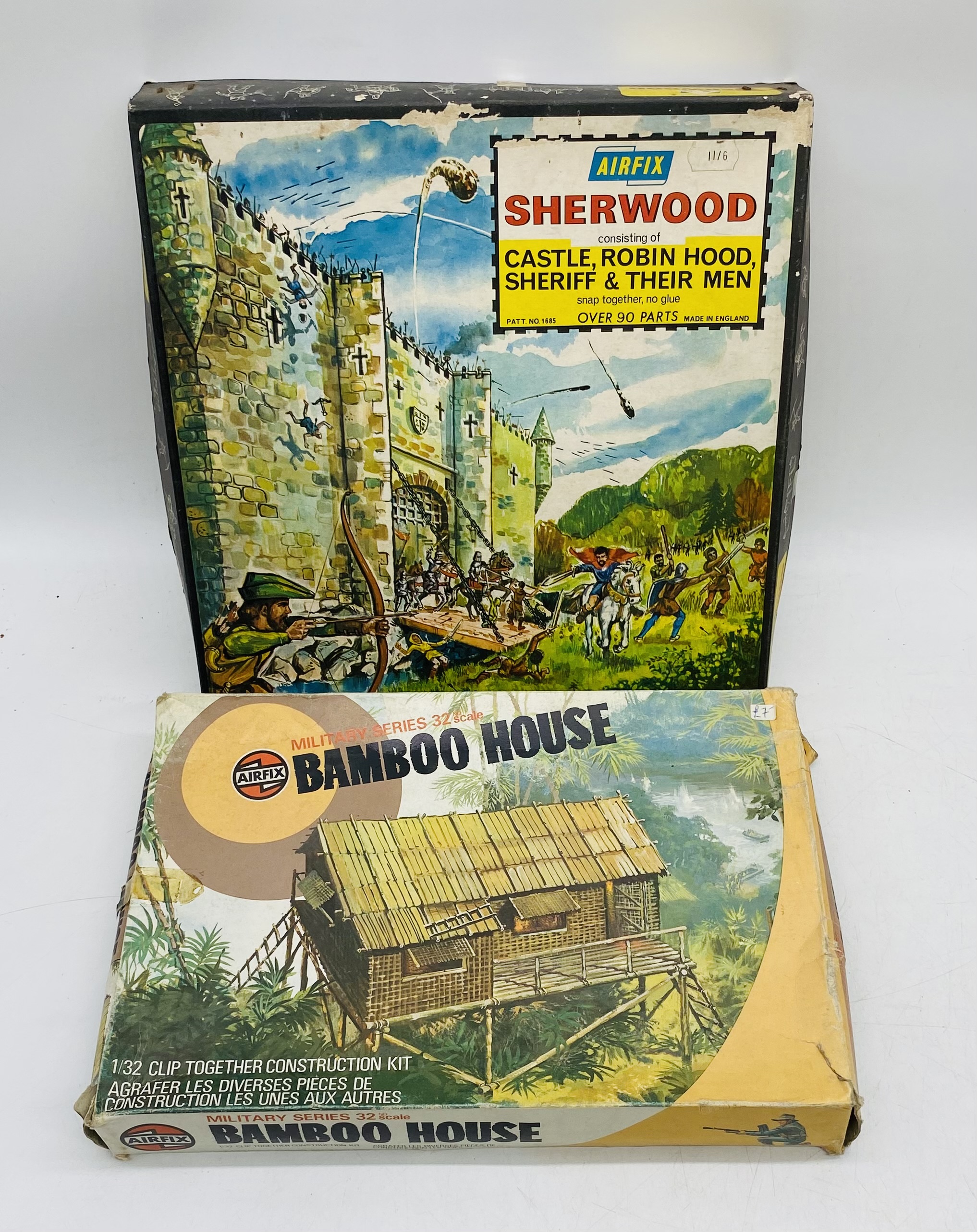 A collection of various boxed plastic construction model kits including ...
