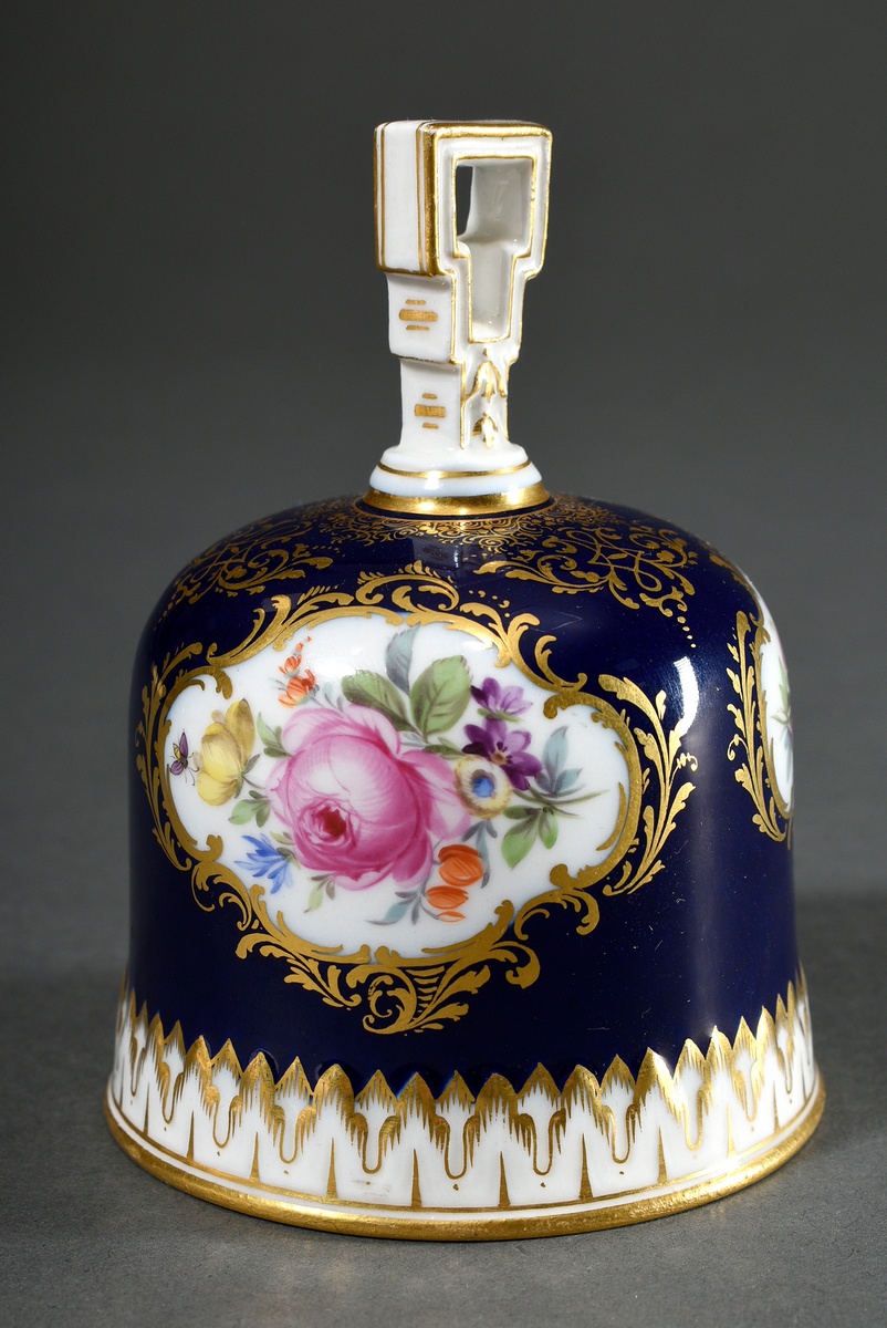 Meissen bell with finely painted Saxon view "Burg Stolpen" and "flower ...