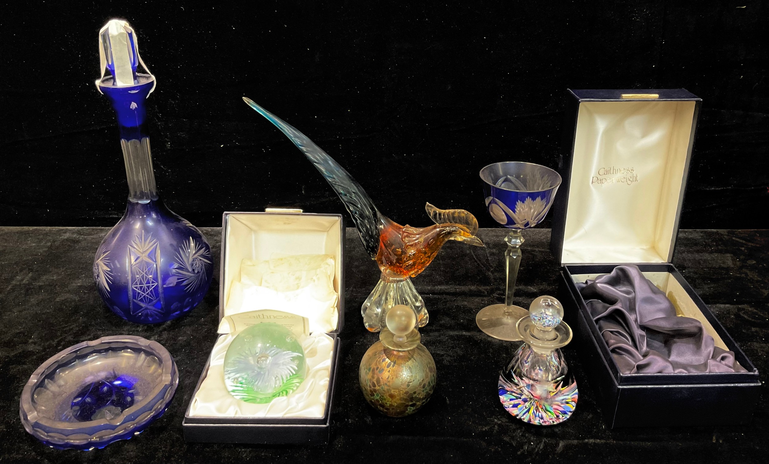 A Caithness splash effect scent bottle and stopper, boxed; a glass ...