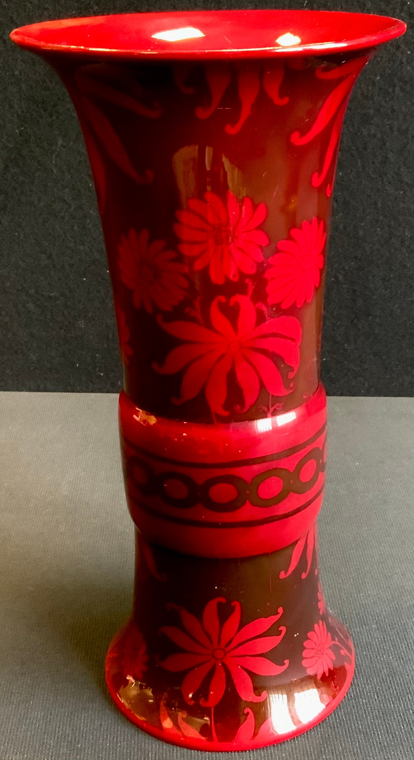 An Edward R. Wilkes Art Pottery flambe vase, banded flared body ...