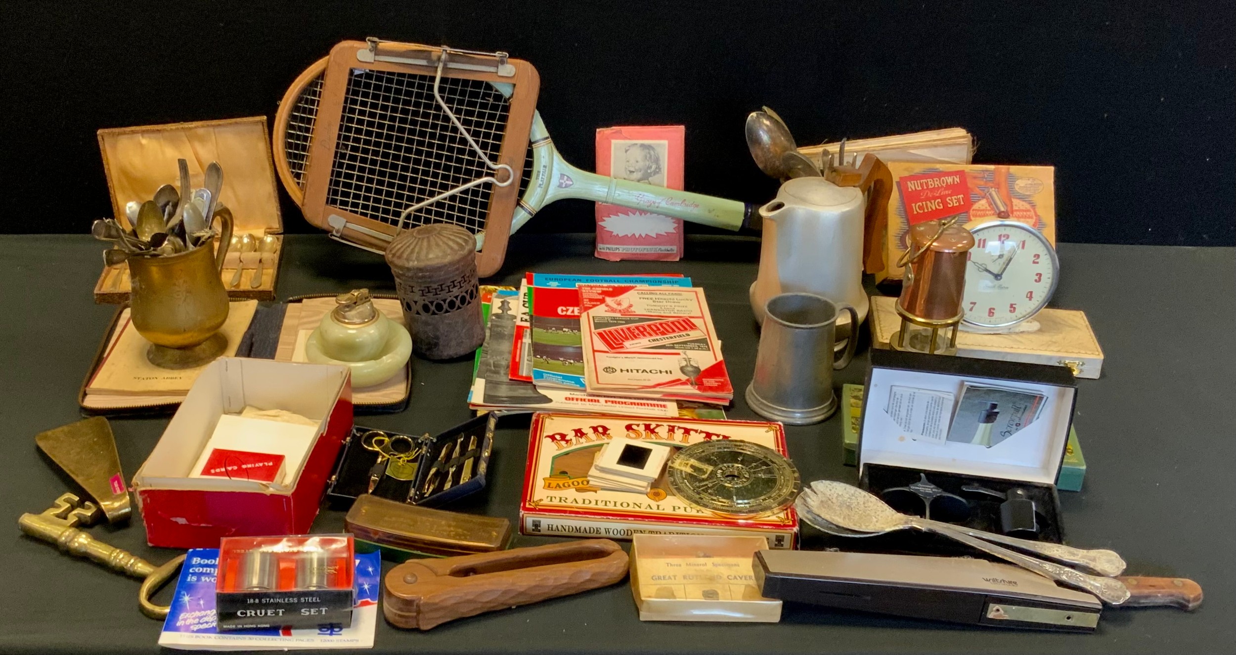 A Miniature Miners Lamp, geology samples, silver plate, flatware ...