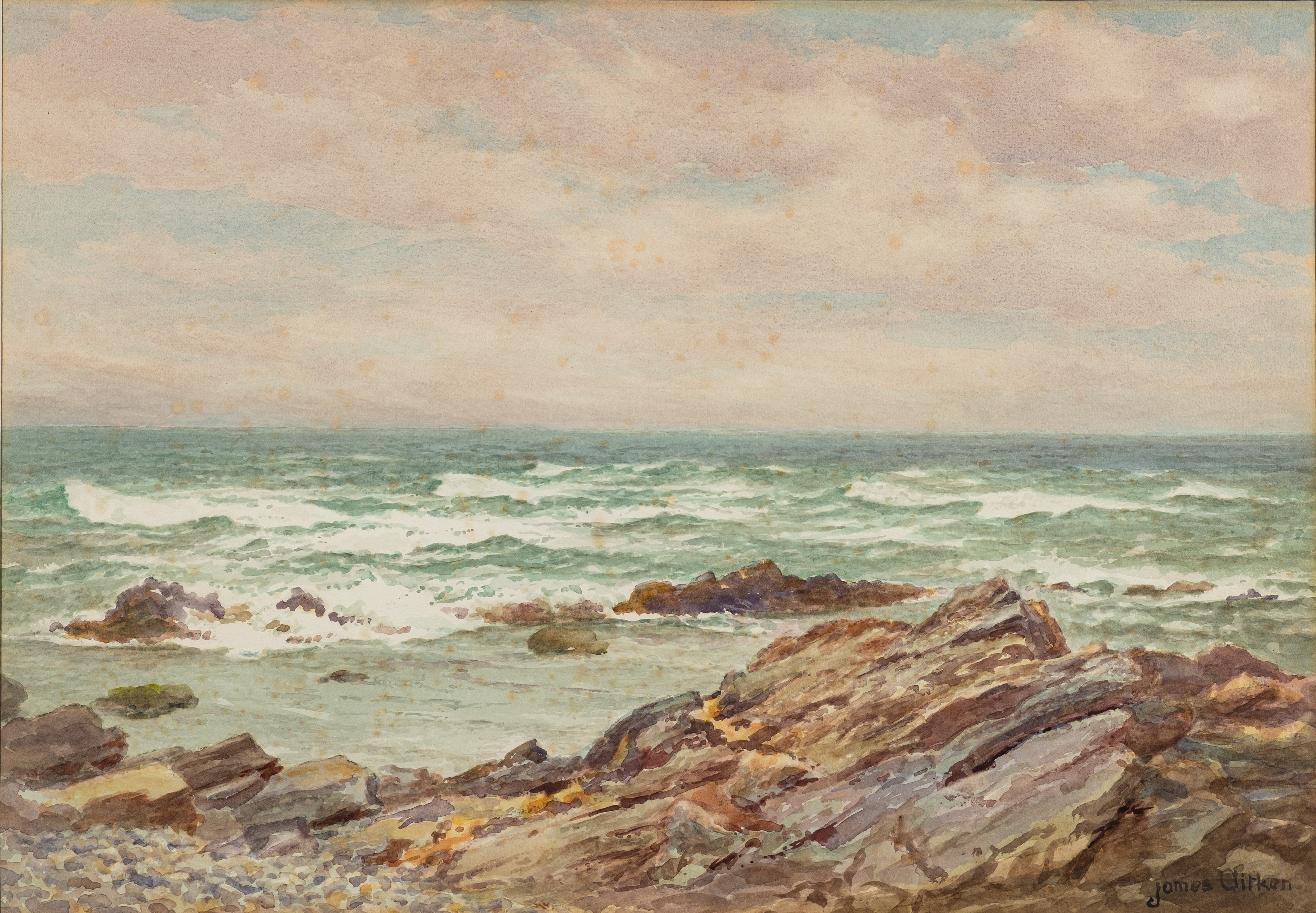 James Aitken (Scottish, fl. circa 1880-1935)A rocky coast with waves ...