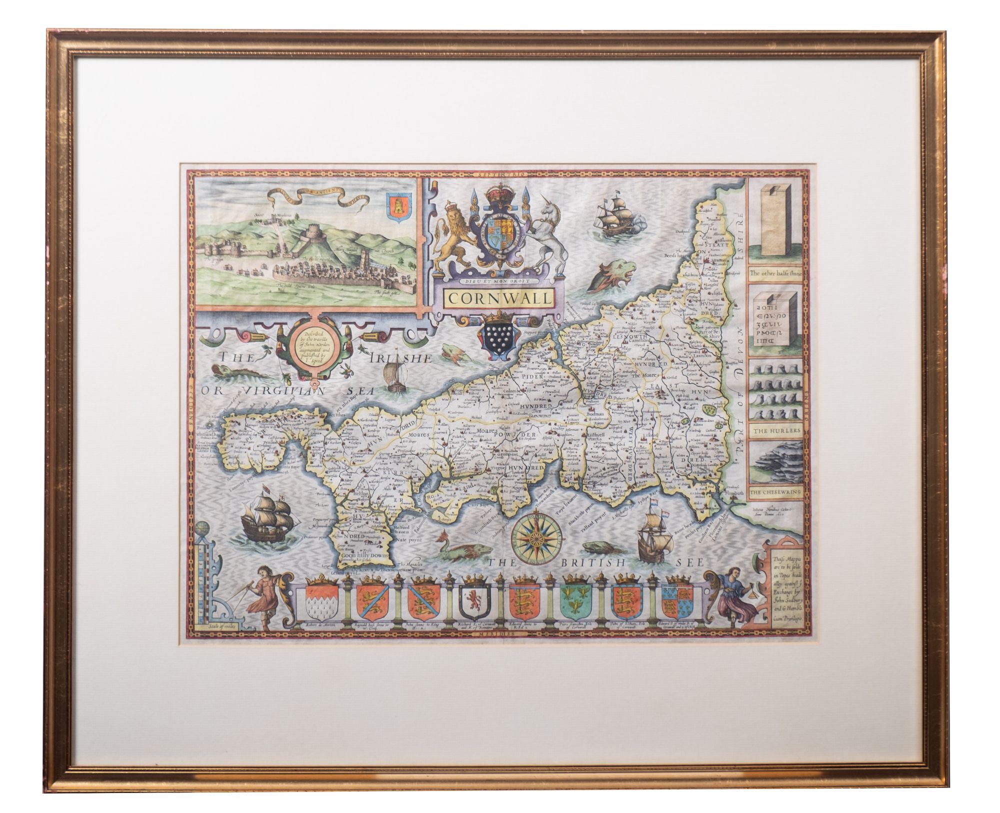 CORNWALL: hand coloured map by John Speed, size 490 x 360 mm, published ...