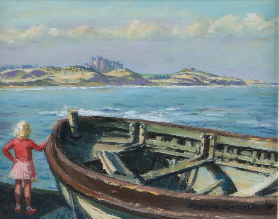 Stephen Crowther, ARCA, RBA, (British, 1922-2007)'Bamburgh Castle from ...
