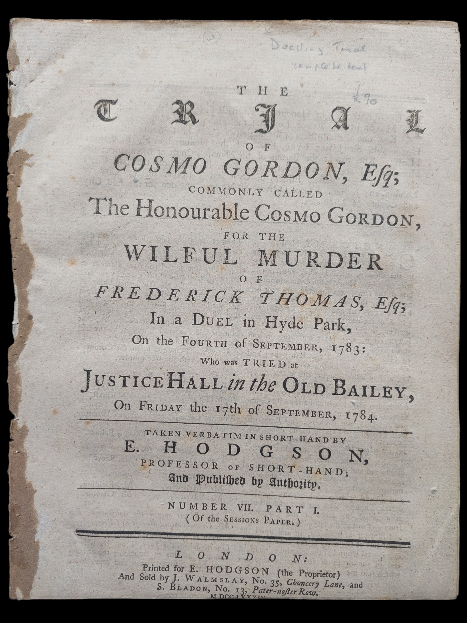 TRIAL OF A DUELLER GORDON, Cosmo: The Trial of Cosmo Gordon, Esq ...
