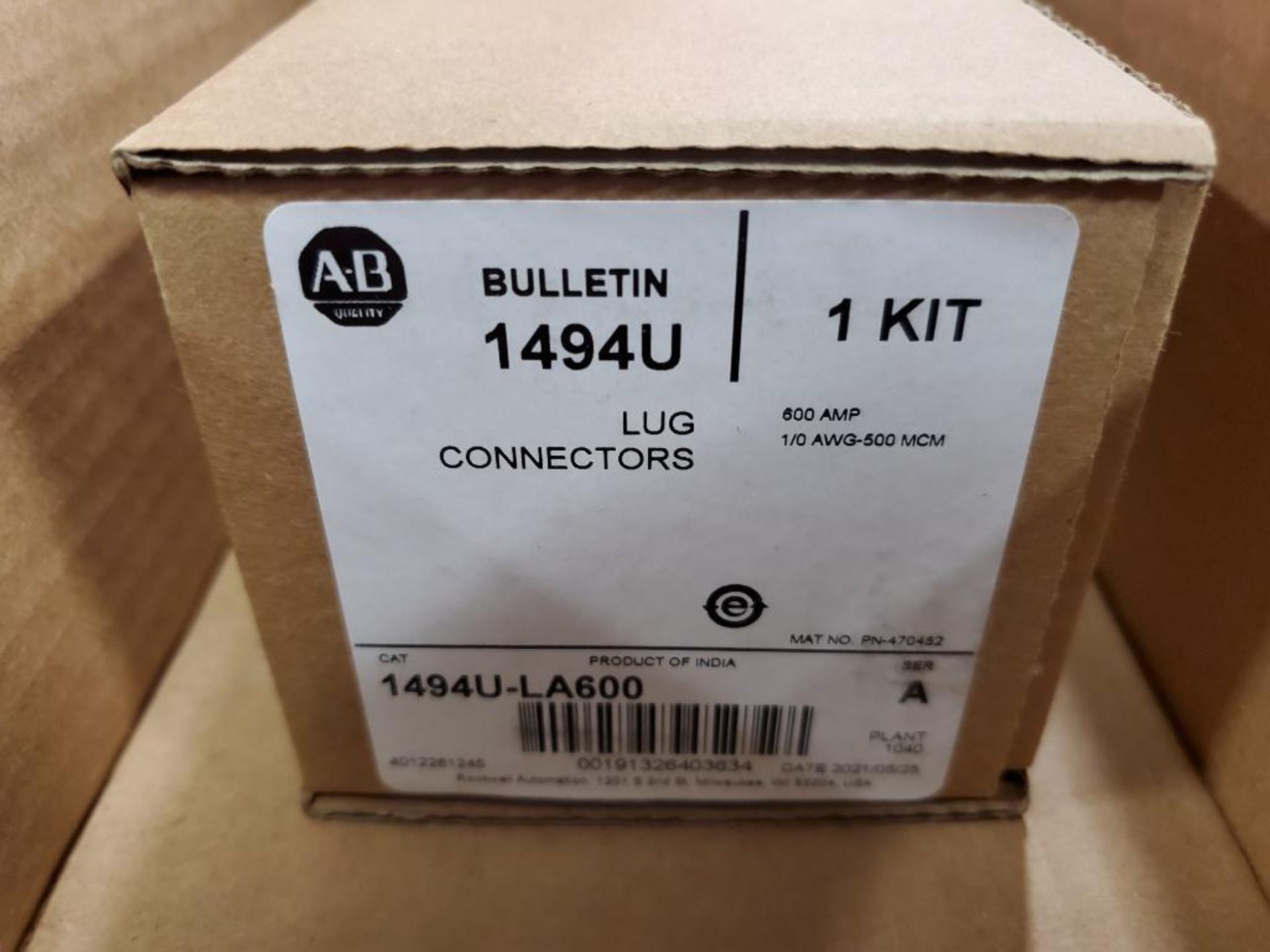 Allen Bradley 1494U-LA600 Lug connectors kit. 600AMP, 1/0 AWG-500MCM ...
