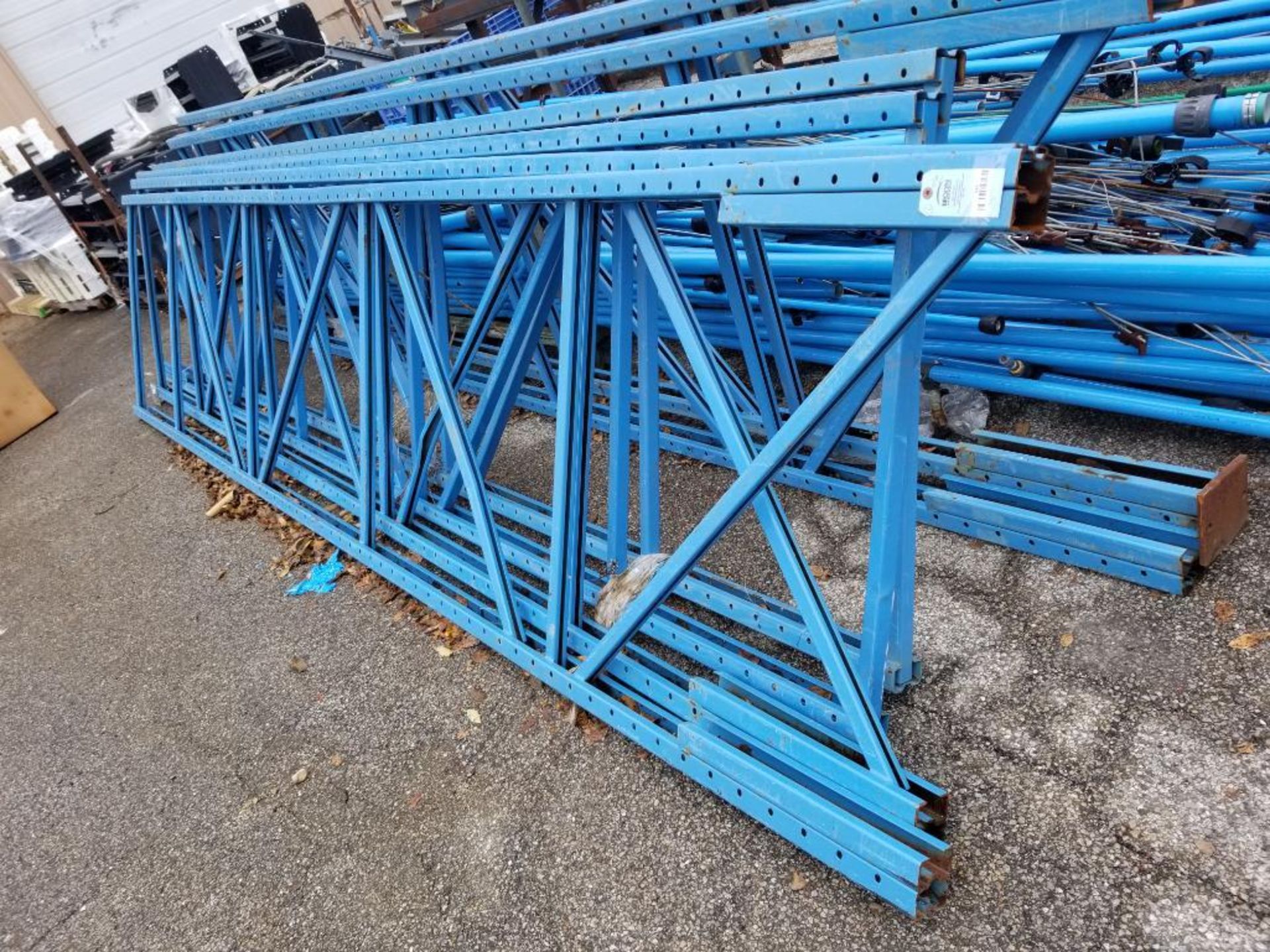Qty 6 - Pallet racking uprights. 197in in tall by 44in deep. Slot style.