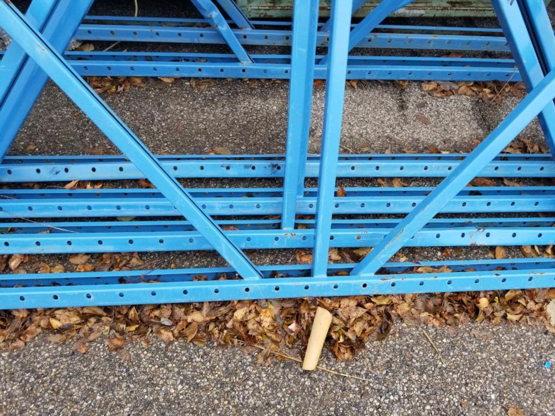 Qty 6 - Pallet racking uprights. 197in in tall by 44in deep. Slot style.
