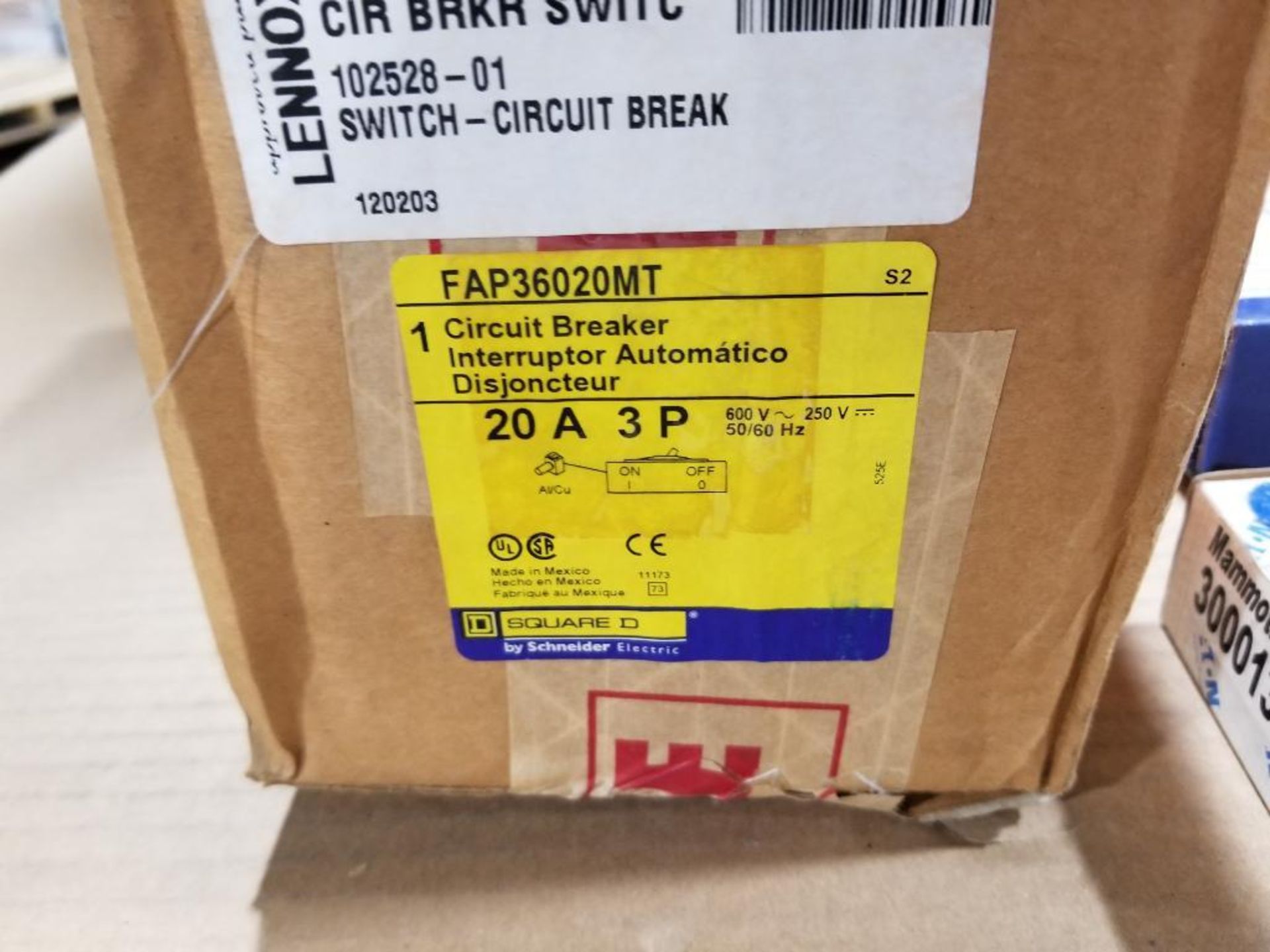 Square D molded case breaker. Part number FAP36020MT. and other GFI ...
