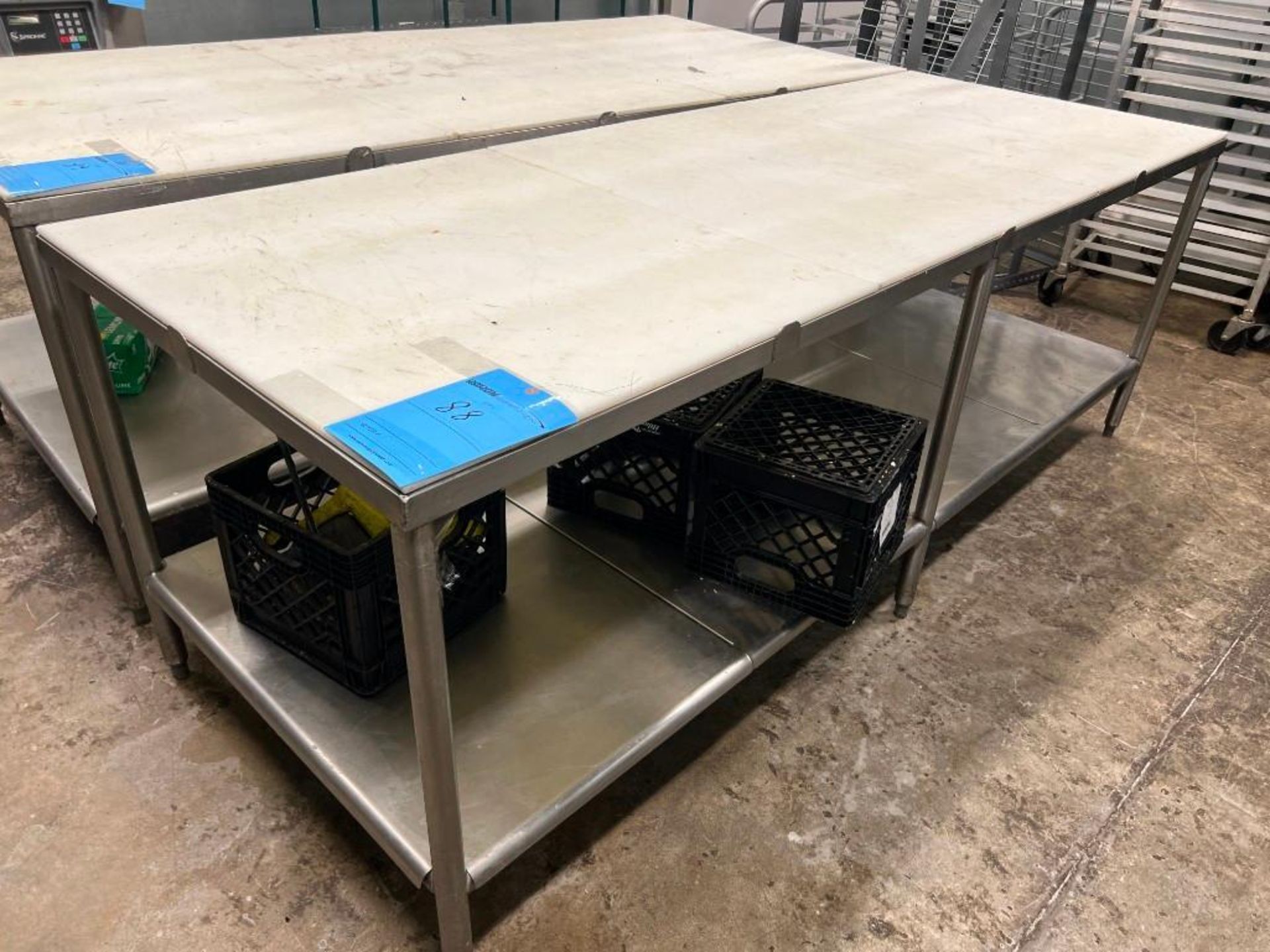 Stainless Steel Cutting Table, 36" W x 96" L x 36" H, with misc. contents