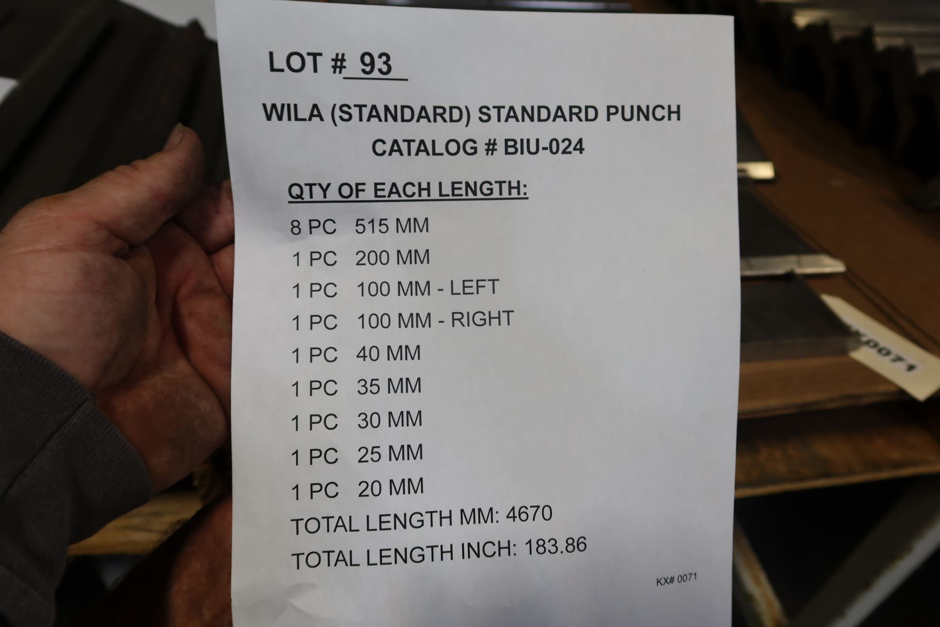 WILA STANDARD PUNCH CATALOG # BIU-024: 8PC - 515MM, 1PC - 200MM, 1PC ...