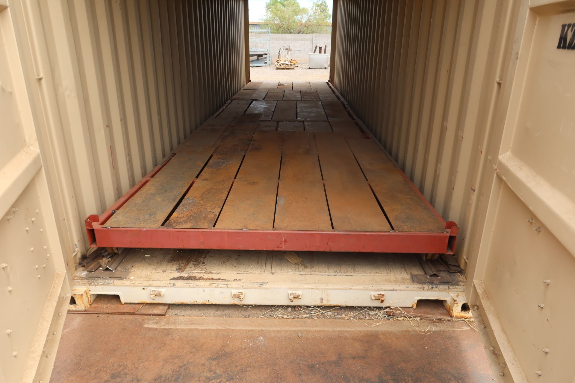 30' CONEX BOX W/CUSTOM TRAY SLIDE OUT, EXTERNAL TRACK IS NEXT TO CONEX