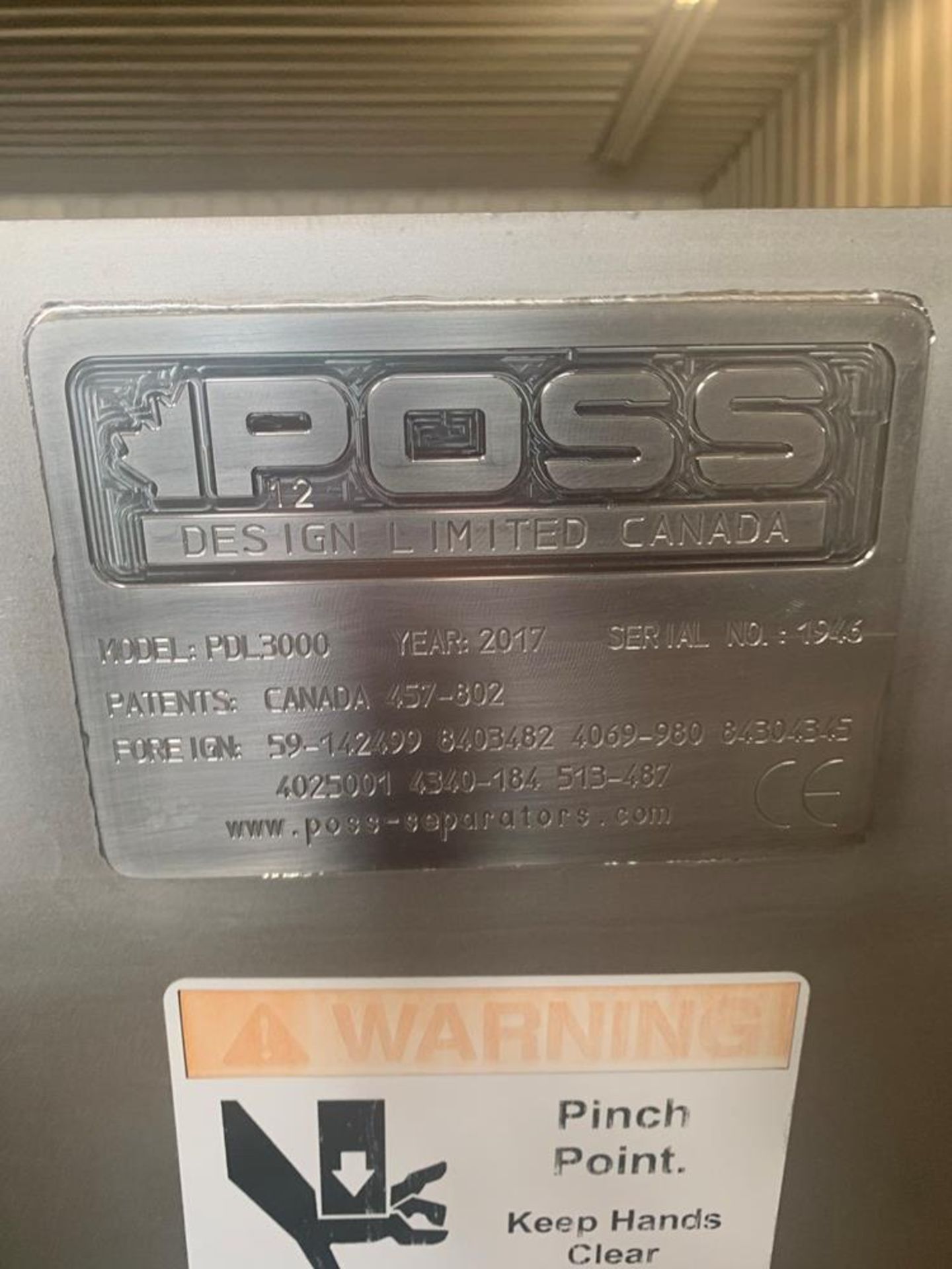 Poss Mdl. PDL3000 Deboner, Ser. #1945, Mfg. 2017, with Poss PK6-MP Pump ...
