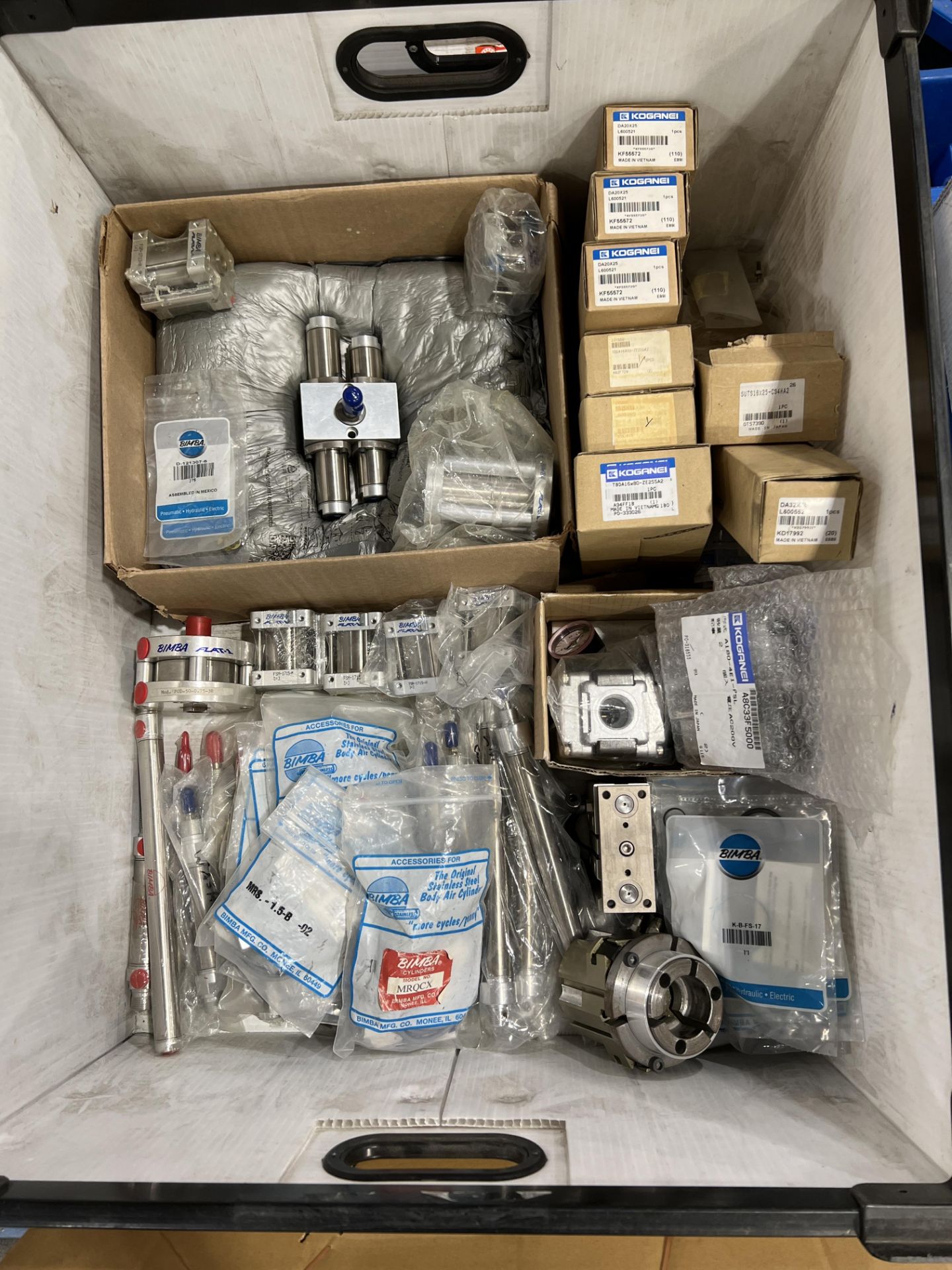 PALLET WITH CKD AND BIMBA PNEUMATIC COMPONENTS; SQUARELOCK PIPE FITTINGS