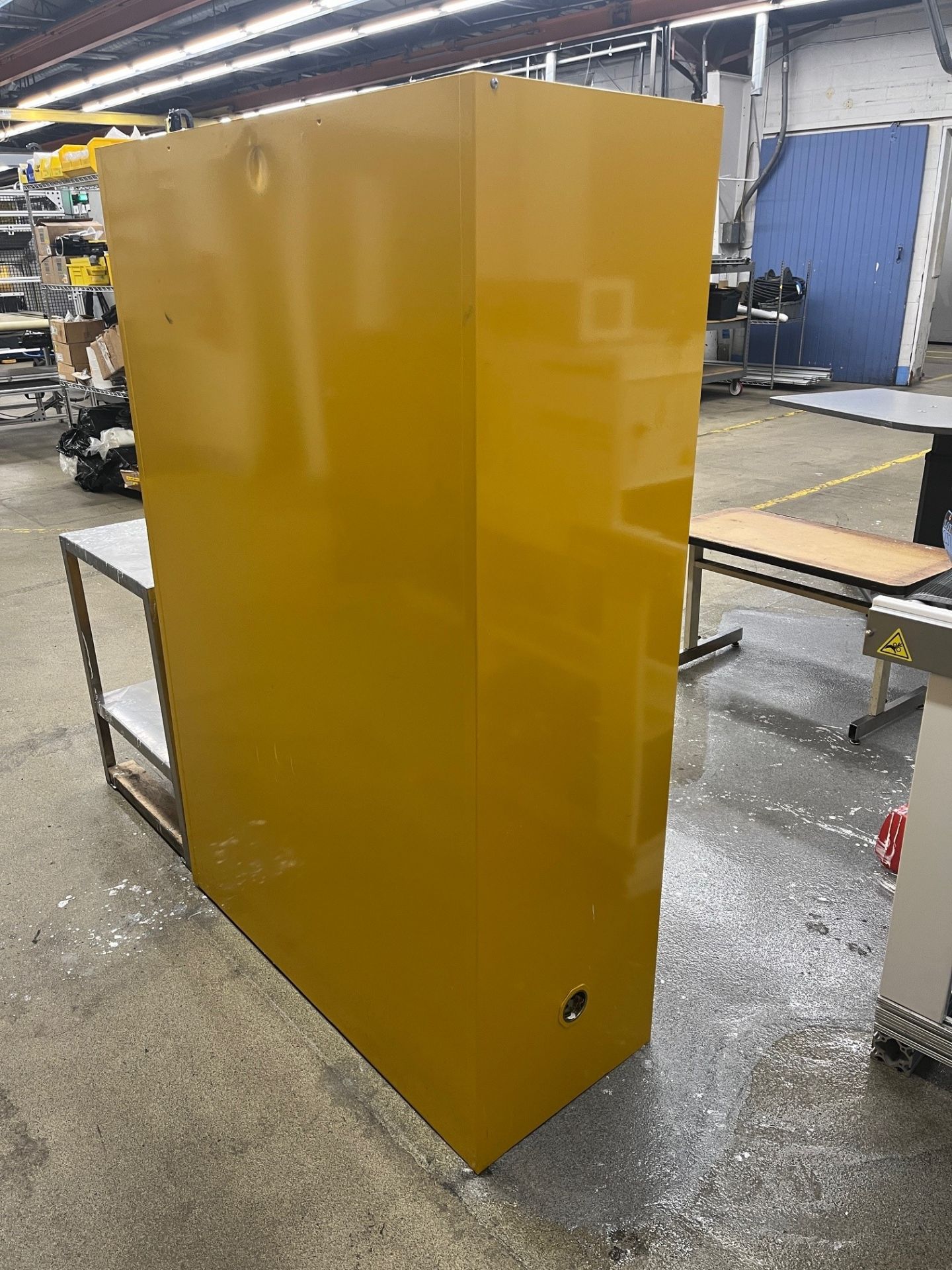 FIREPROOF CABINET, TABLE AND RAG BIN