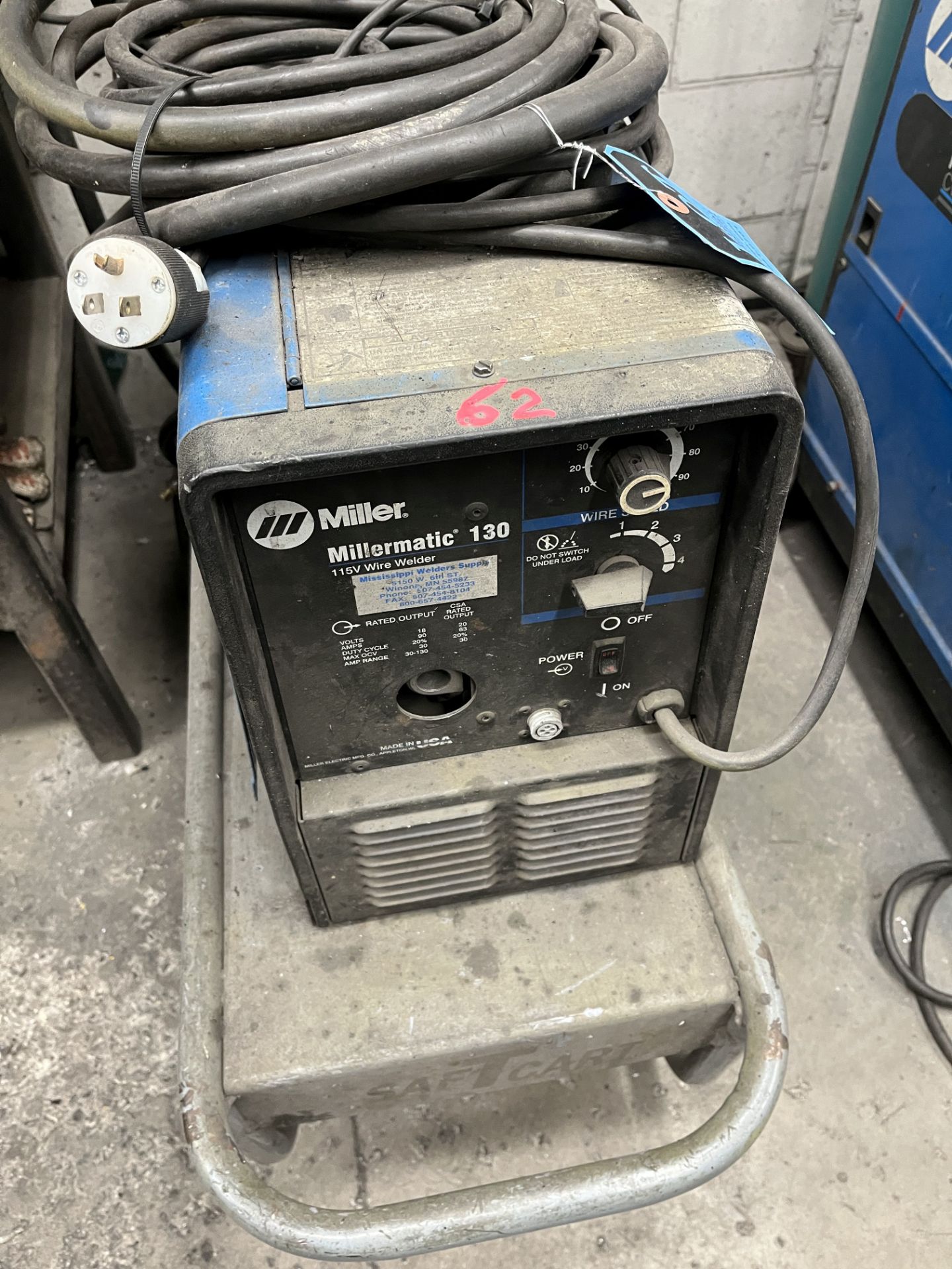 MILLER MODEL MILLERMATIC 130 WIRE WELDER; S/N KG285125, WITH INTERNIAL ...