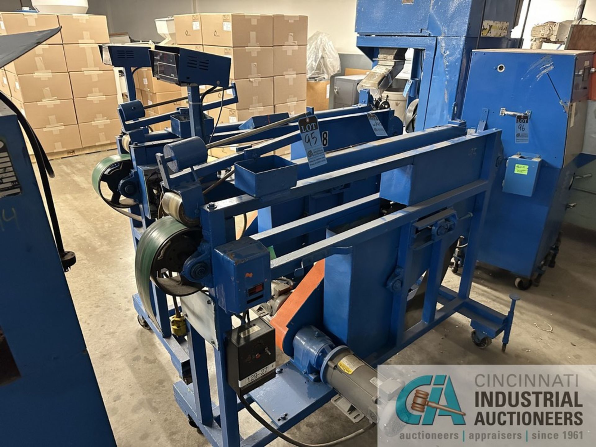 (LOT) (2) 4" X 60" MOTORIZED CONVEYORS, PINCH ROLLER, FPM READOUT ...