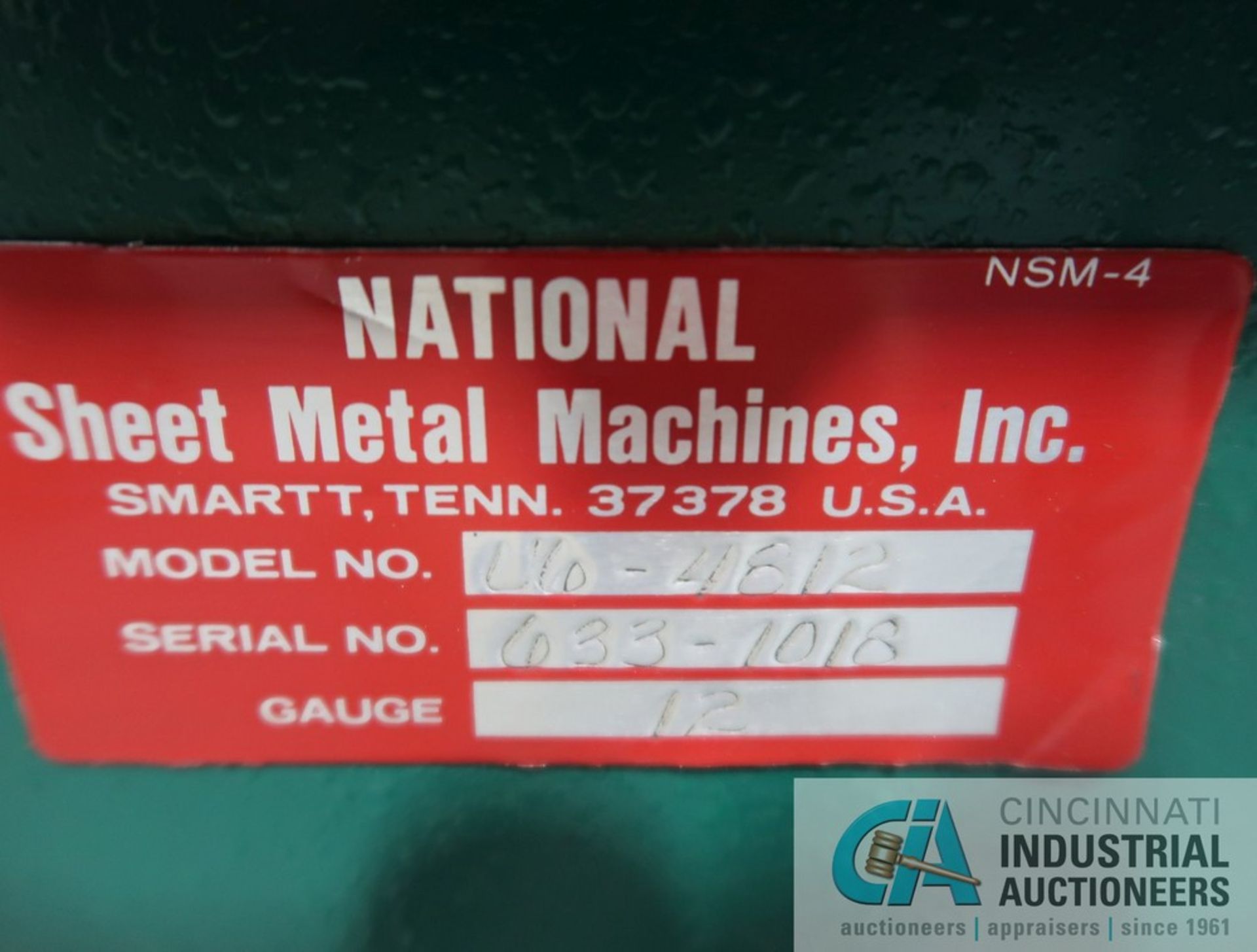 12 GA X 4' NATIONAL MODEL U6-4812 FINGER BRAKE; S/N 633-1018 **For ...