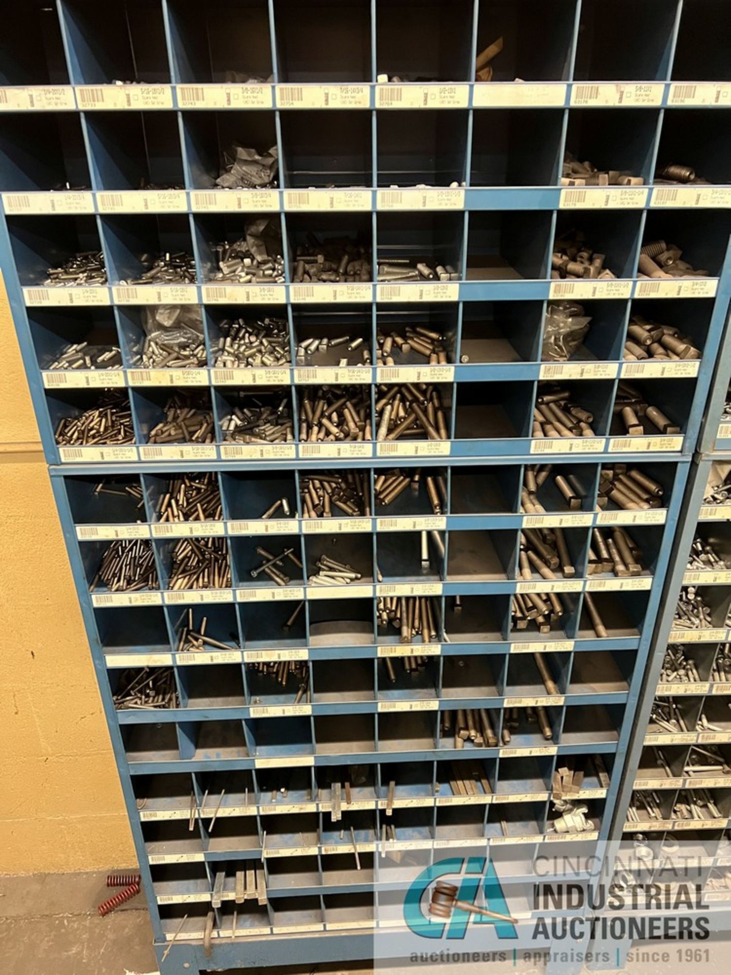 STORAGE BINS WITH EXTENSIVE HARDWARE INVENTORY, SQUARE HEAD SCREWS, CAP ...