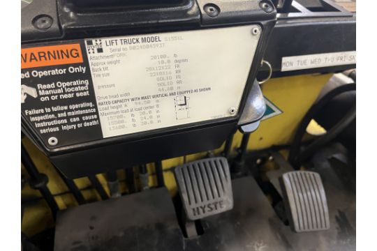 15,000 LB. HYSTER MODEL S155XL PROPANE FORKLIFT; S/N BUZ4D04393T, LOAD ...