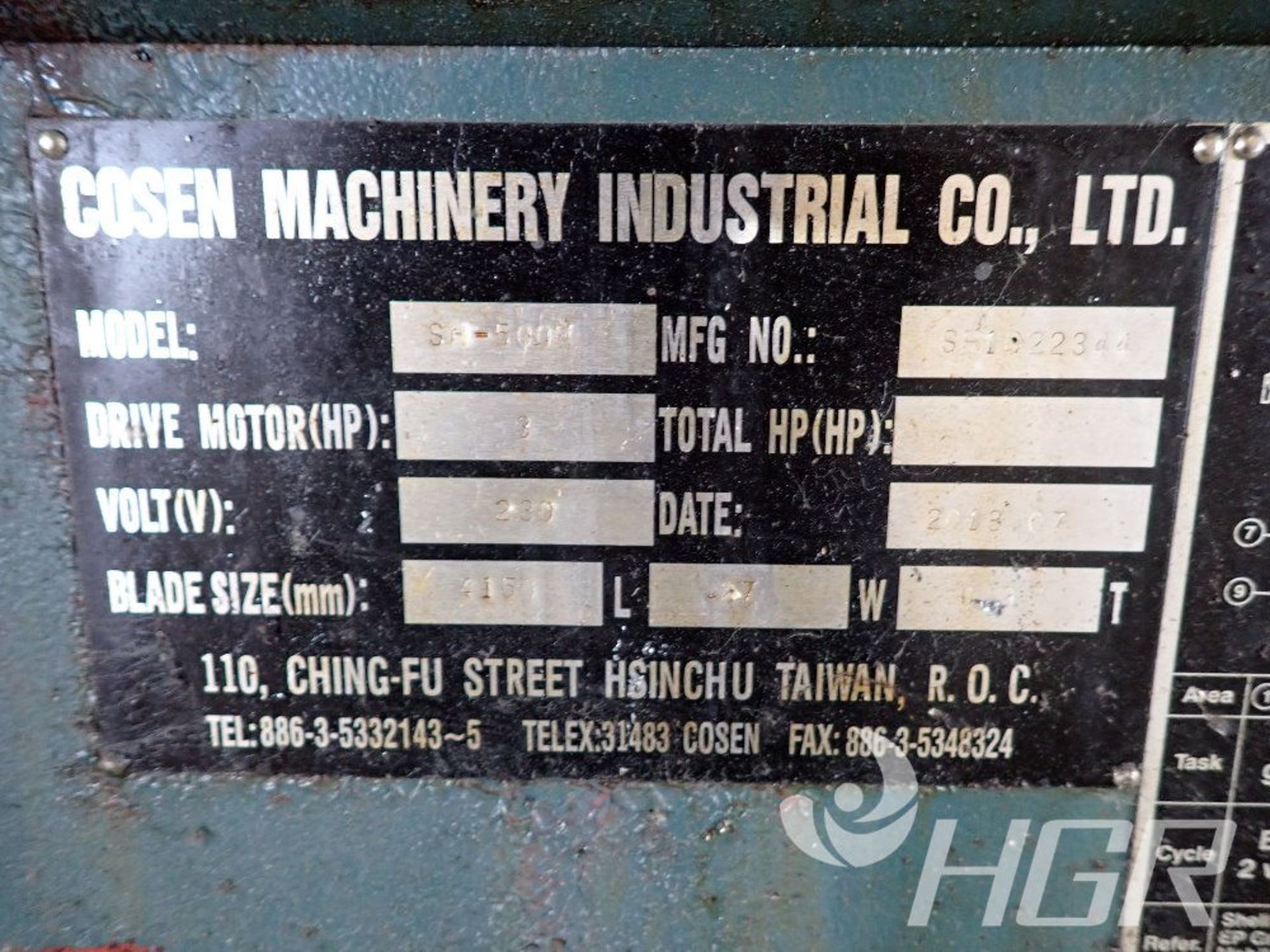 COSEN BAND SAW, Model SH-500M, Date: 2013; s/n SH1022344, Approx ...