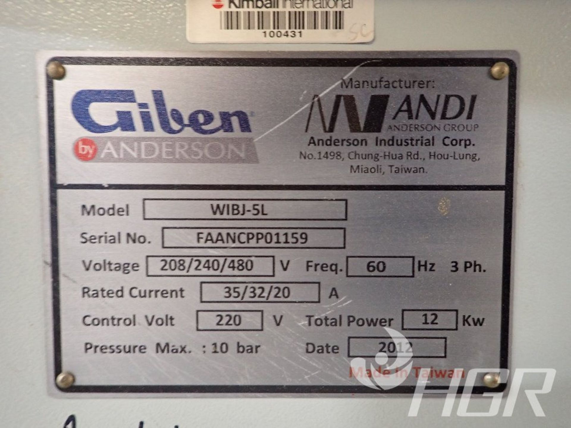 GIBEN BY ANDERSON CNC BORING MACHINE, Model WIBJ-5L, Date: 2012; s/n ...