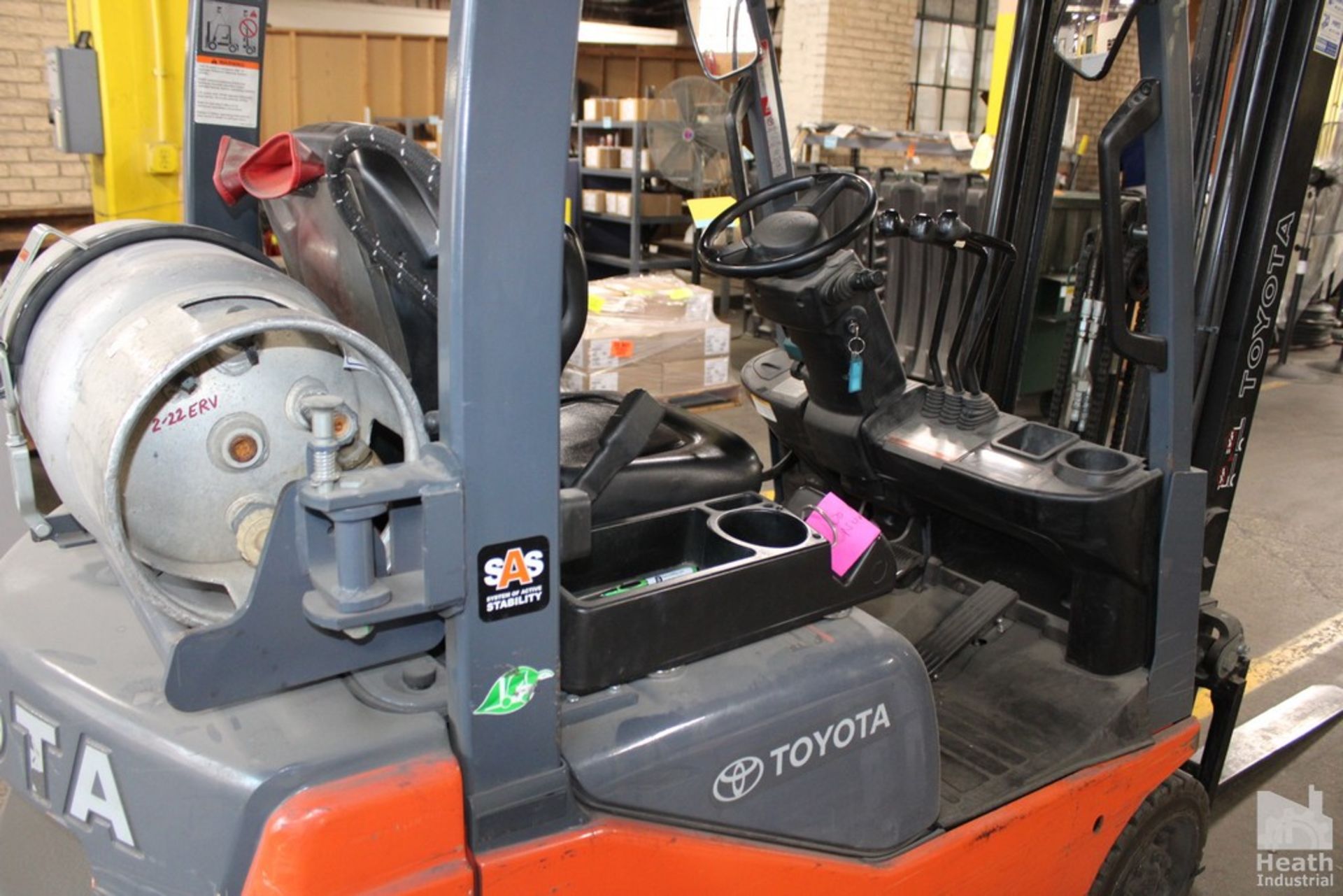 TOYOTA 2,700 LB. MODEL 8FGCU15 LP FORKLIFT TRUCK, S/N 36349, 131” MAX ...
