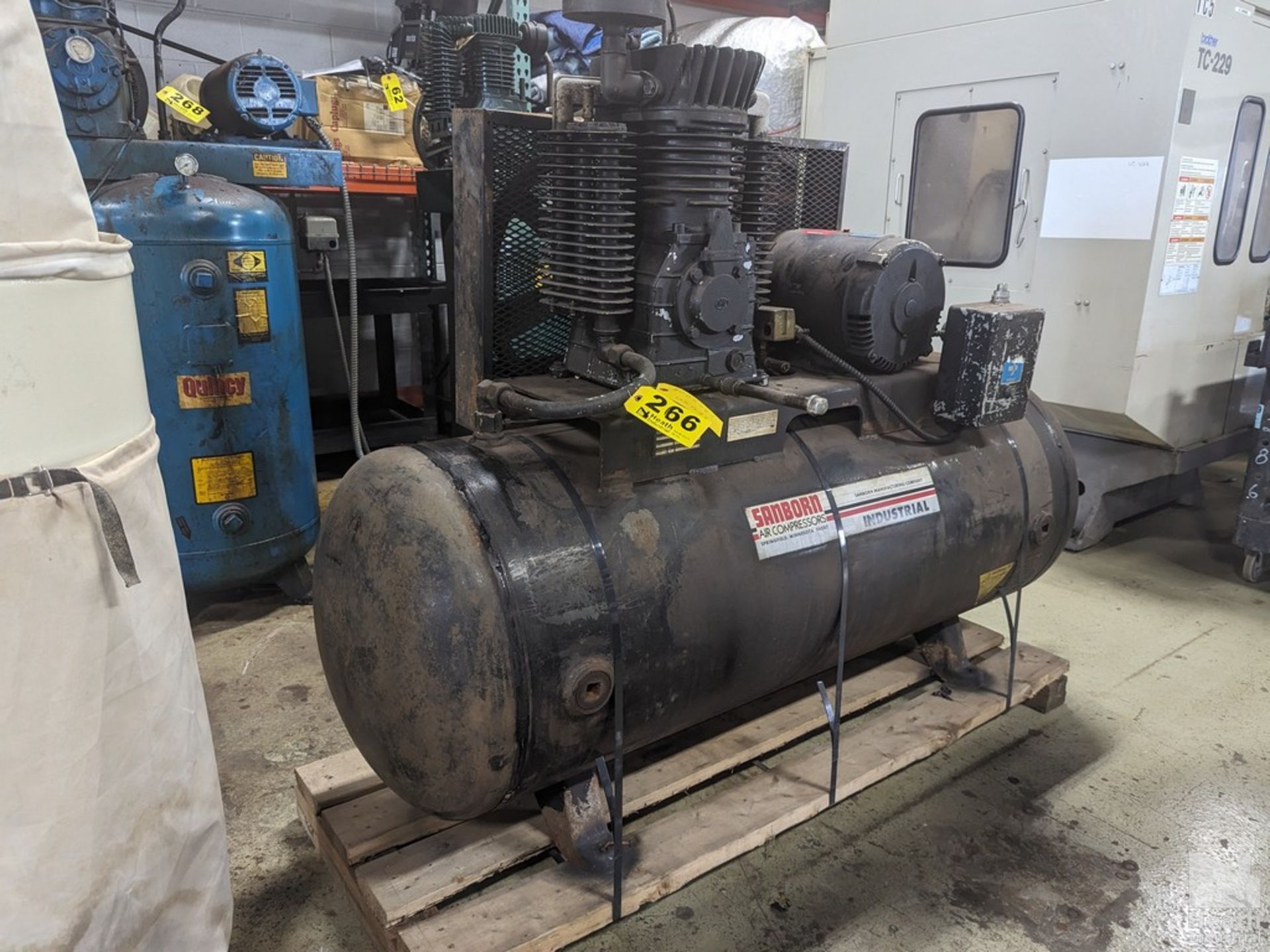 SANBORN MODEL 103-38-120H 10HP HORIZONTAL TANK MOUNTED AIR COMPRESSOR ...
