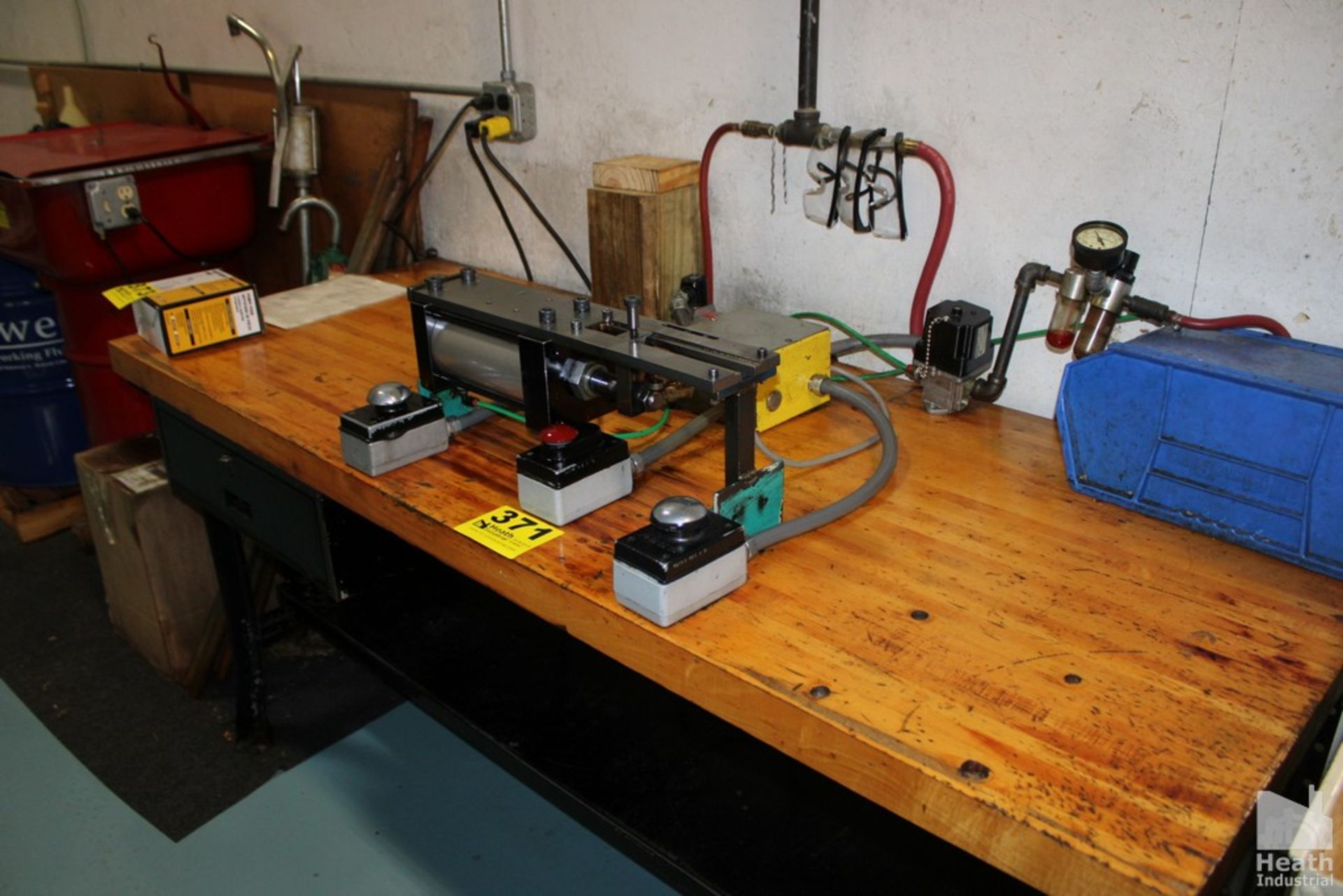 CUSTOM STRETCHING STATION WITH DUAL PALM BUTTONS, DIES & WORK BENCH