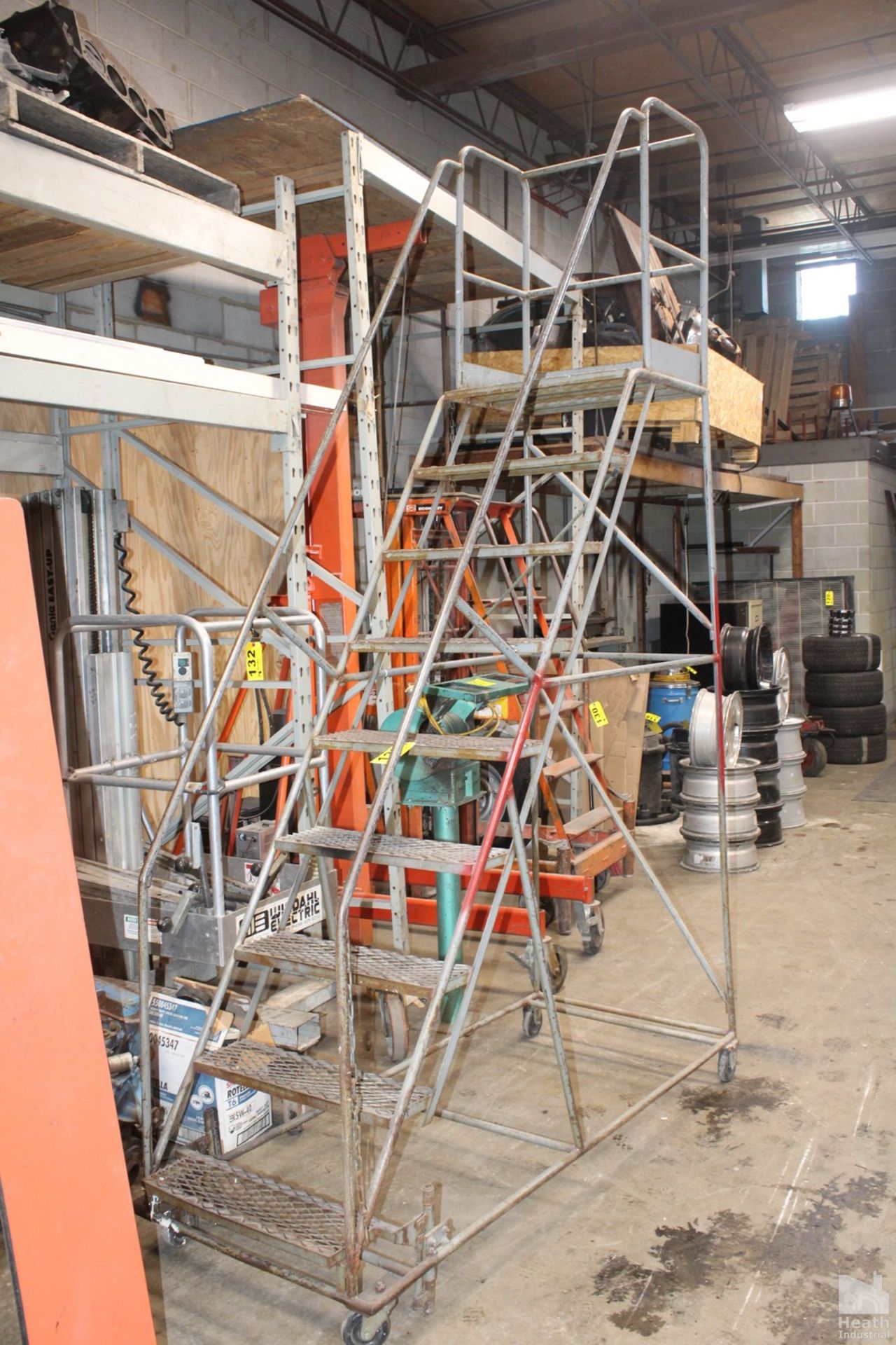 ROLLING WAREHOUSE LADDER, NINE STEPS