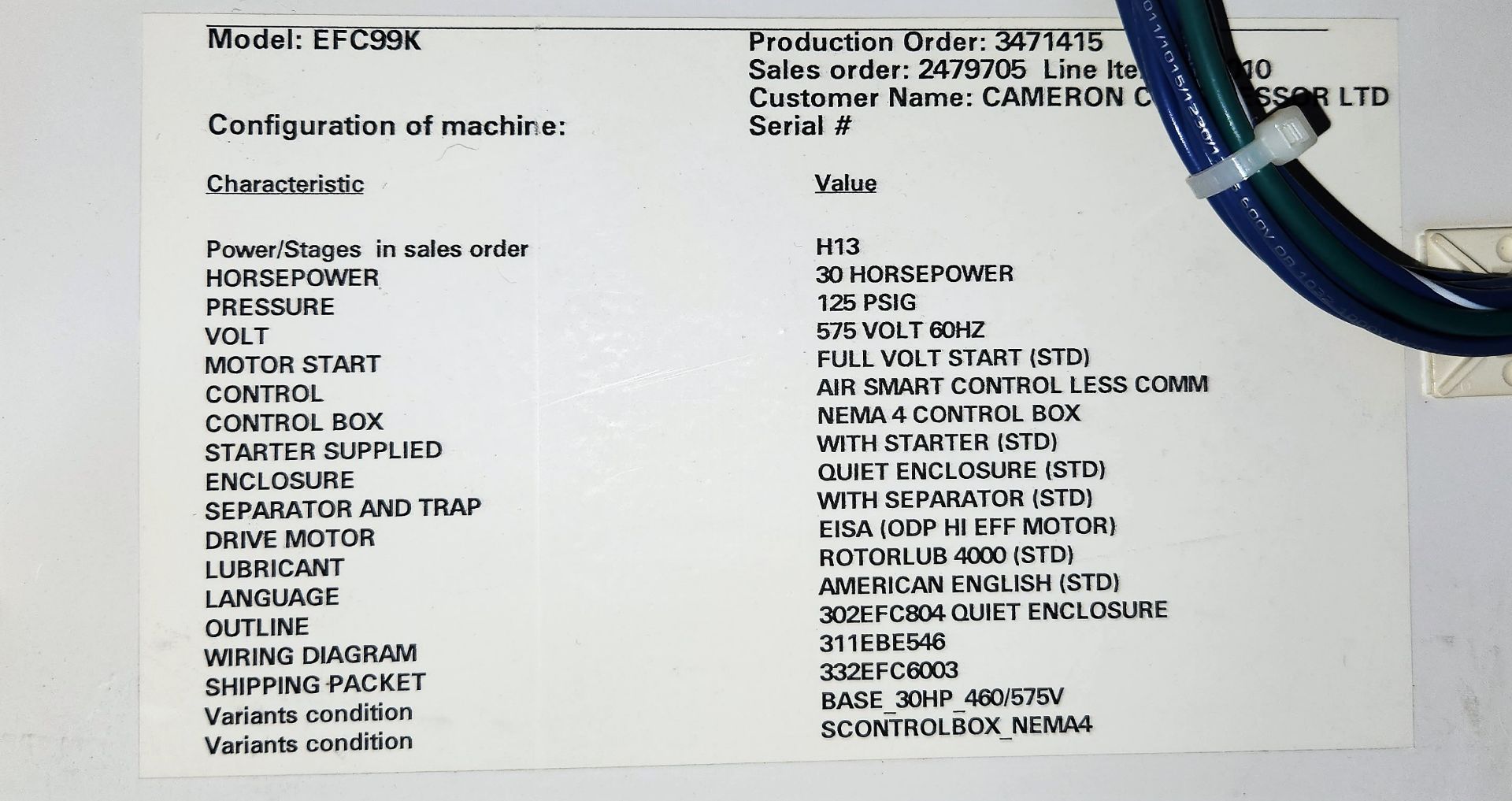 2014 CHAMPION 30HP MODEL EFC99K ROTO CHAMP AIR COMPRESSOR