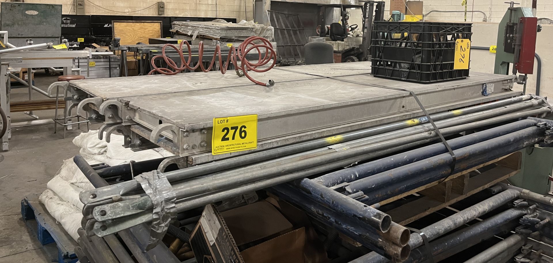 PALLET OF SCAFFOLDING, (4) PLAFORMS, (4) UPRIGHTS, APPROX. 7' X 19'