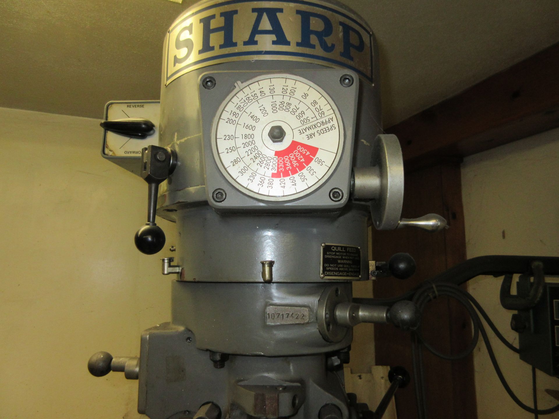 (1) Sharp Model LMV VS Vert. Mill, S/N 10717422, 42" Table, Acu-Rite ...