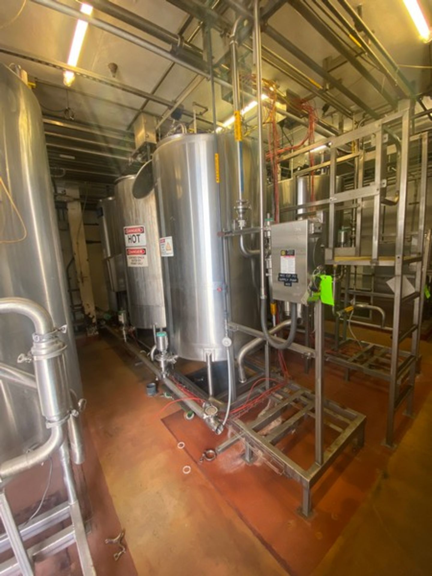 3-Tank CIP Skid, with (3) Aprox. 400 Gal. S/S Single Wall Tanks, with ...