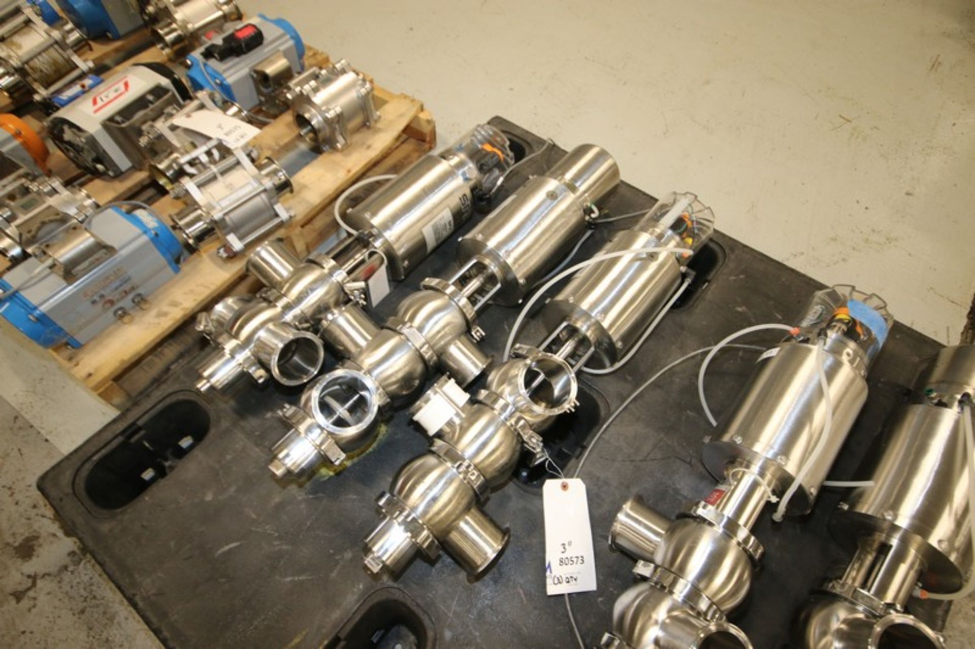 Lot of (3) SPX 3" Clamp Type 3- Way Long Stem S/S Air Valves, with ...
