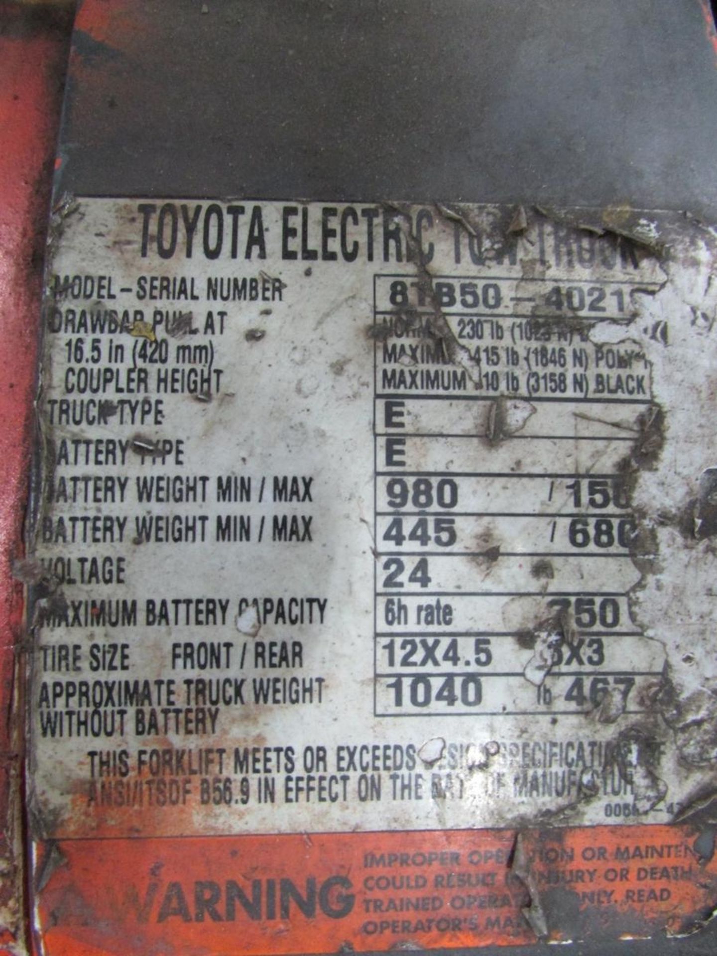 { Choice of lots: 313 } Toyota 8TB50 24V Electric Tugger Truck 710Lb ...