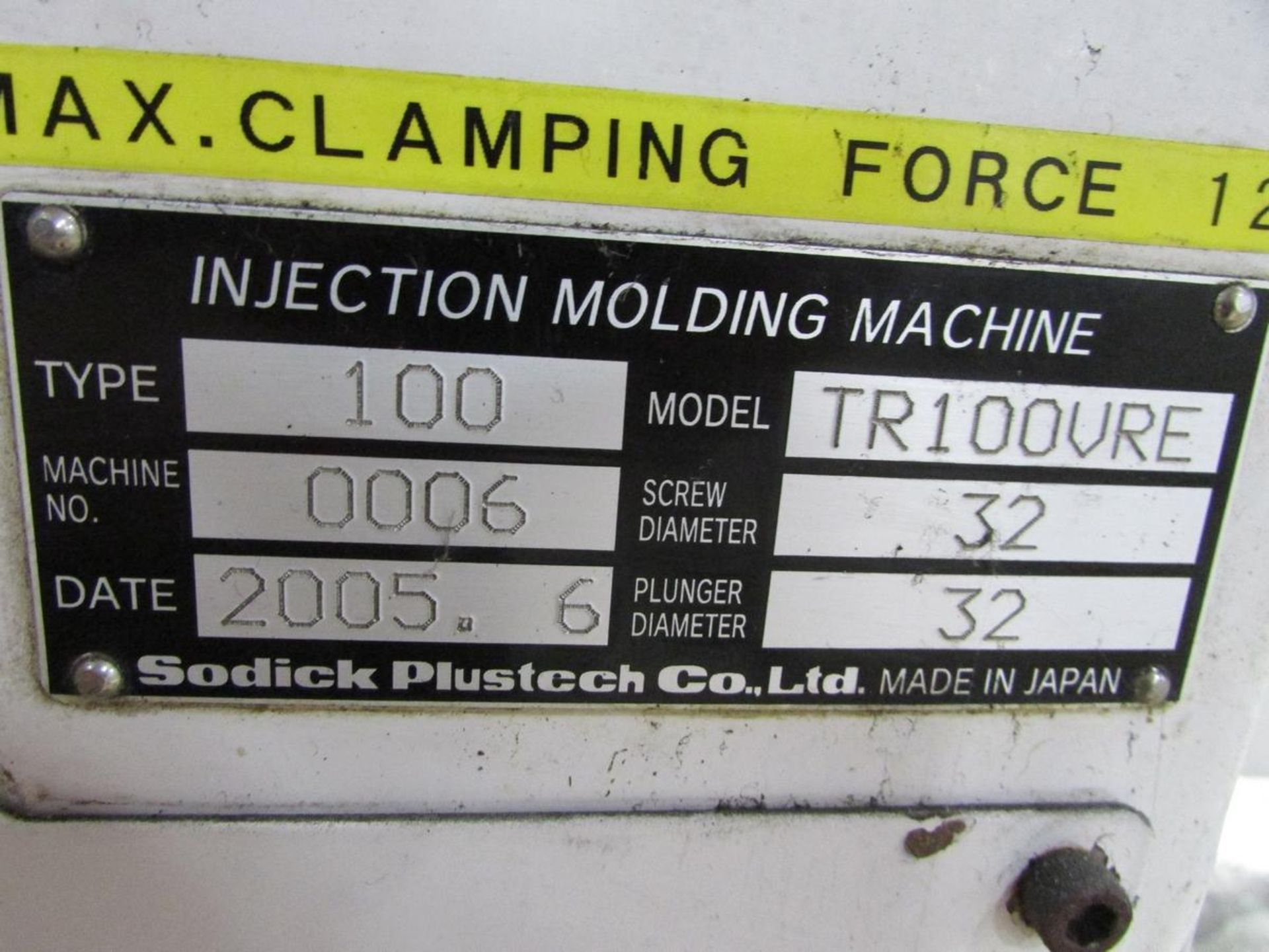 Sodick Co. Ltd. TR100VRE 120 Ton Vertical Injection Molding Machine ...