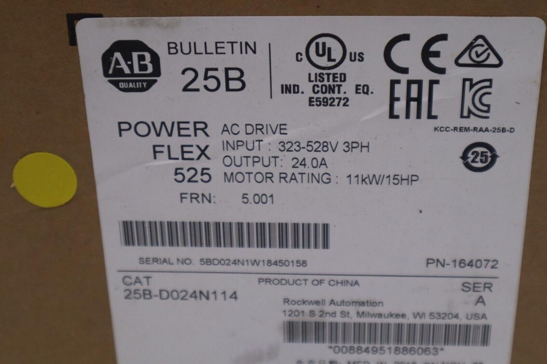 NEW Allen-Bradley AB 25B-D024N114 PowerFlex 525 AC Drive 480V 15HP [Loc ...