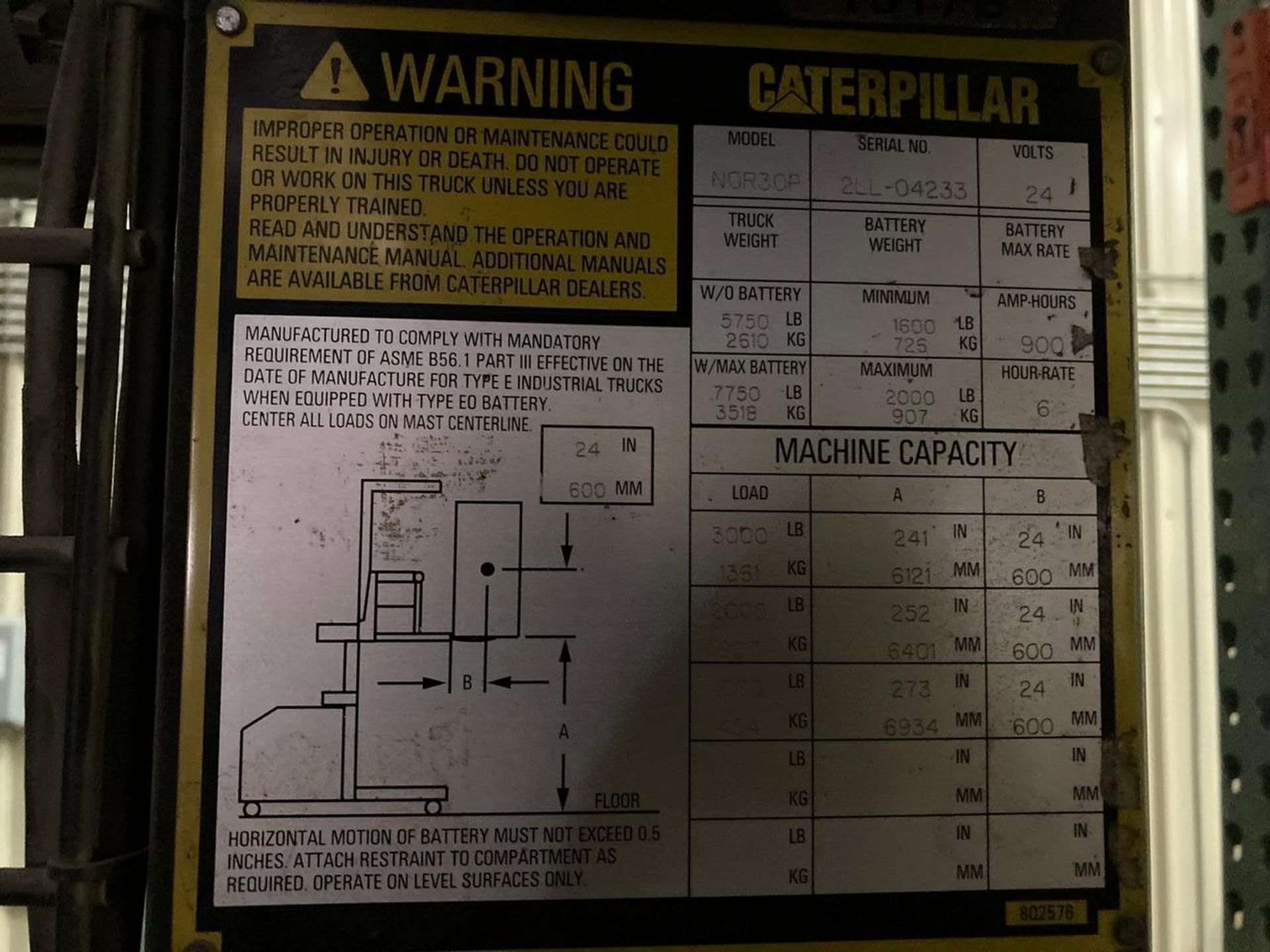 Caterpillar NOR30P 3,000-Lb Capacity Electric Forklift 273" Reach With ...