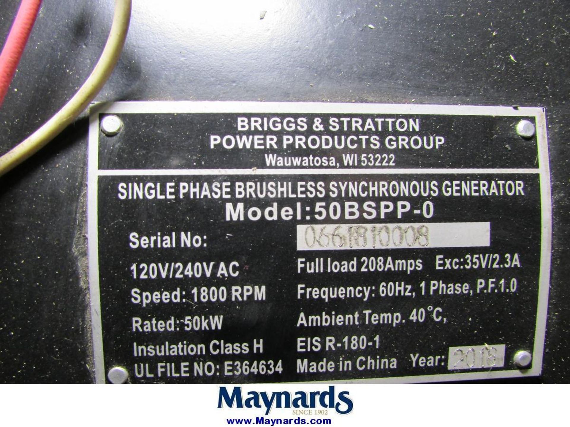 Briggs & Stratton 50BSPP-0 50kW Single Phase Synchronous Generator [Loc ...