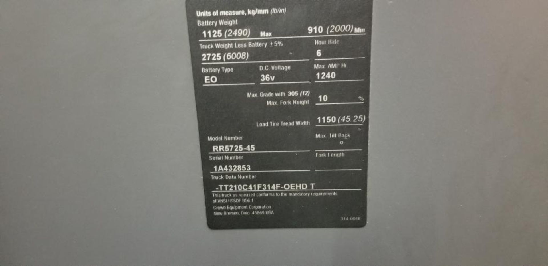 2015 Crown RR 5700 Series Electric Reach Truck, Model RR5725-45, S/N ...